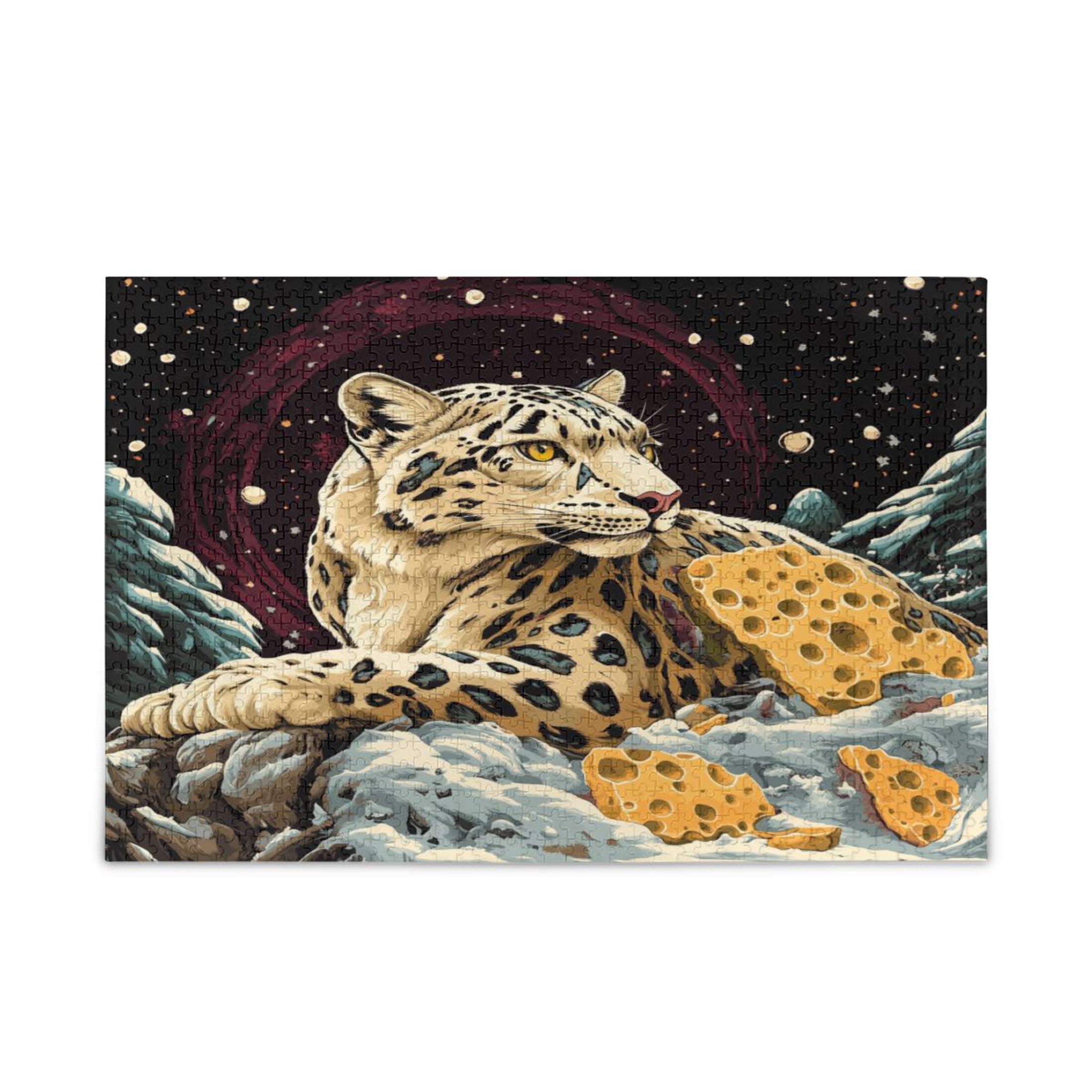 WOBOGO Cheese Snow Leopard Illustration Puzzle Challenge 500 Piece Jigsaw Suitable for Game ...