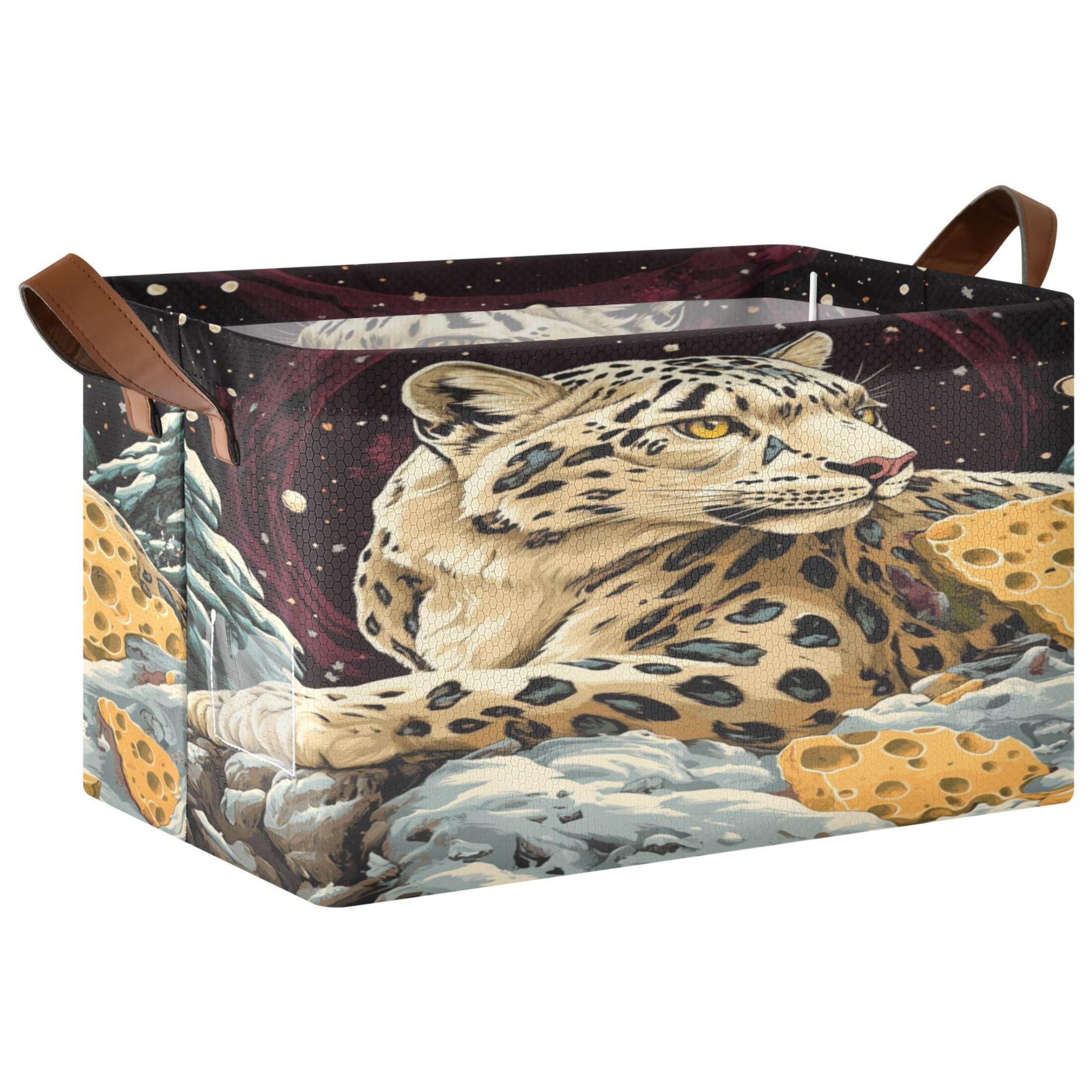 WOBOGO Cheese Snow Leopard Illustration Storage Basket 16.9×11.4×10in ...