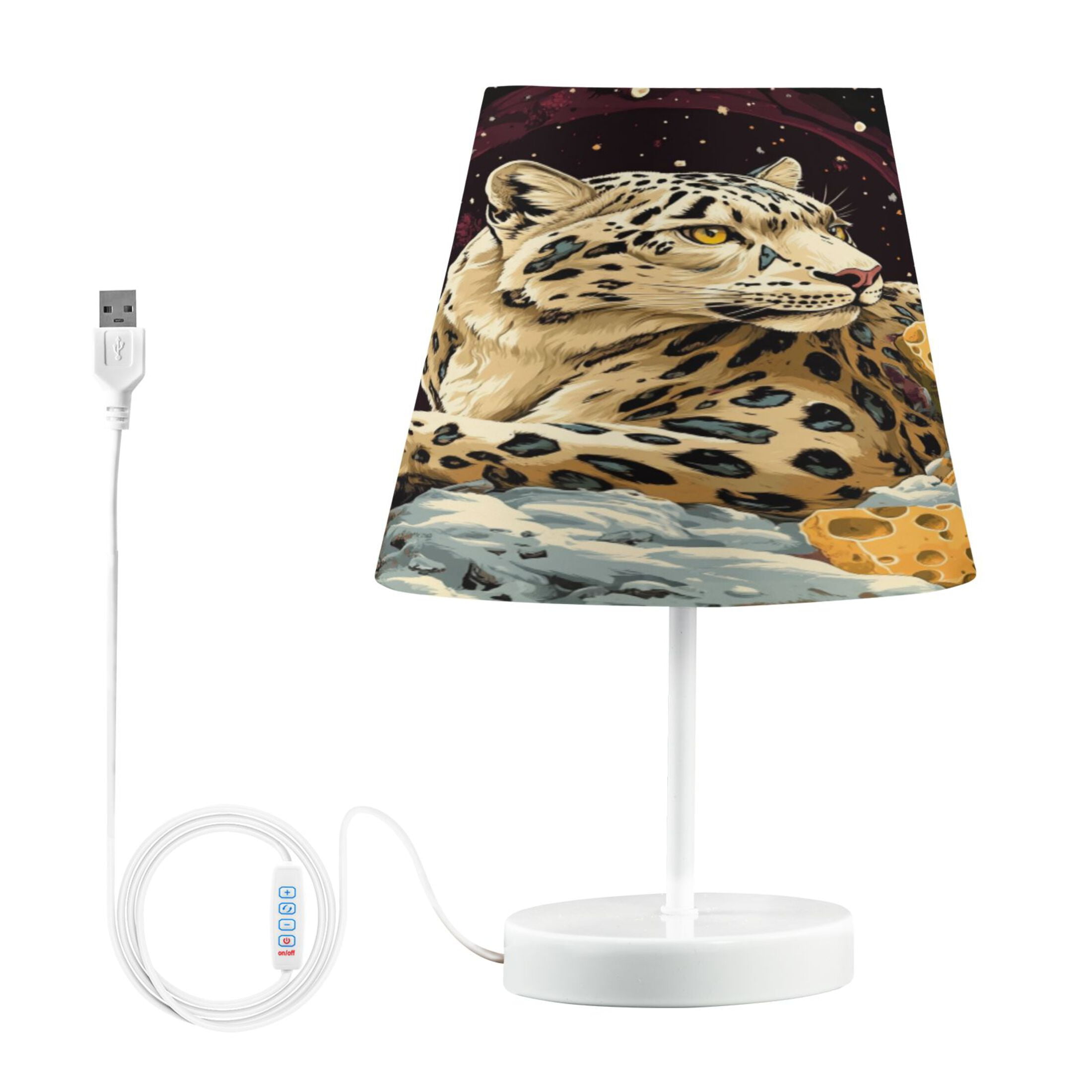 WOBOGO Cheese Snow Leopard Illustration Table Lamps Bedroom 3-Speed Dimmable Farm Style with ...