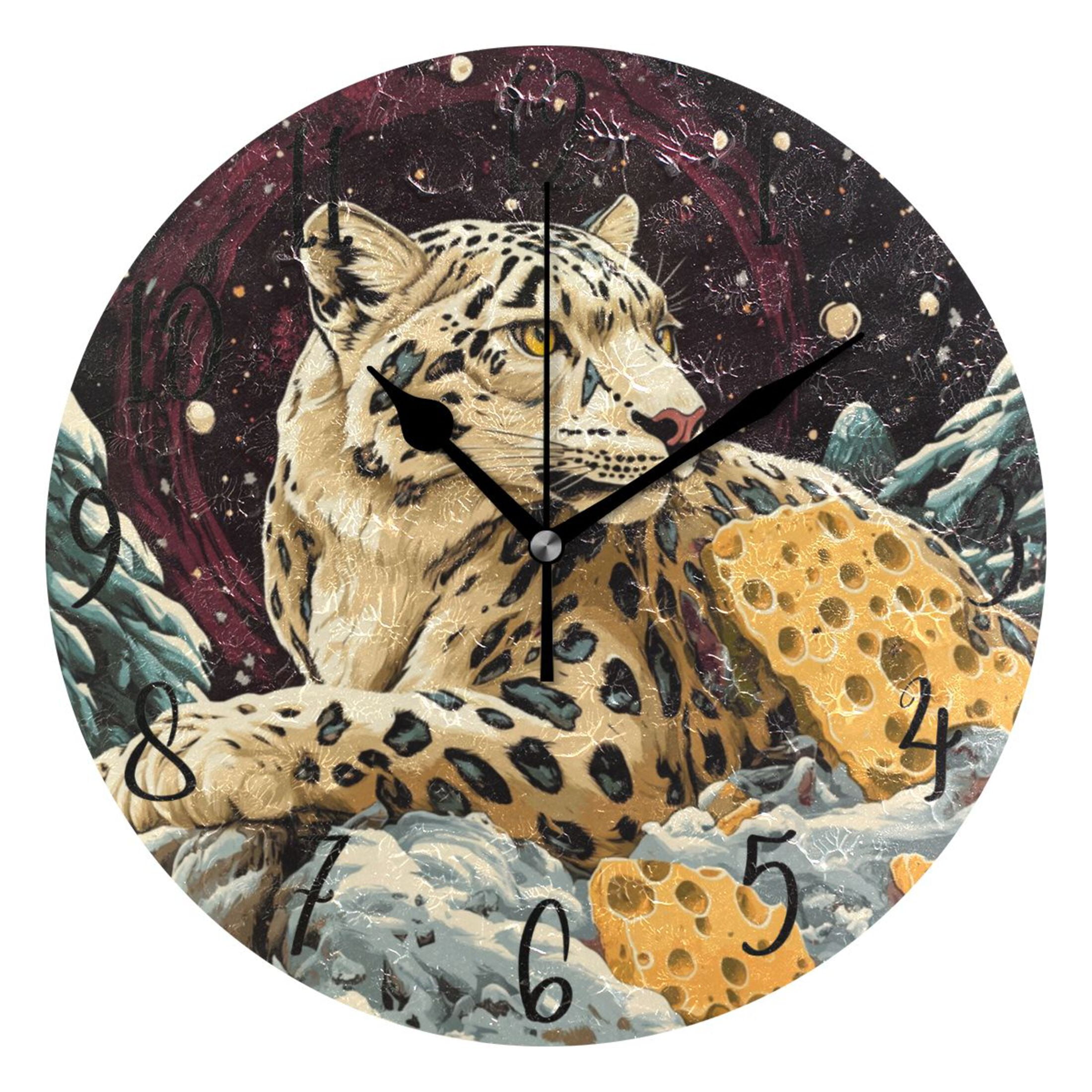 WOBOGO Cheese Snow Leopard Illustration Wall Clock 10in Silent ...