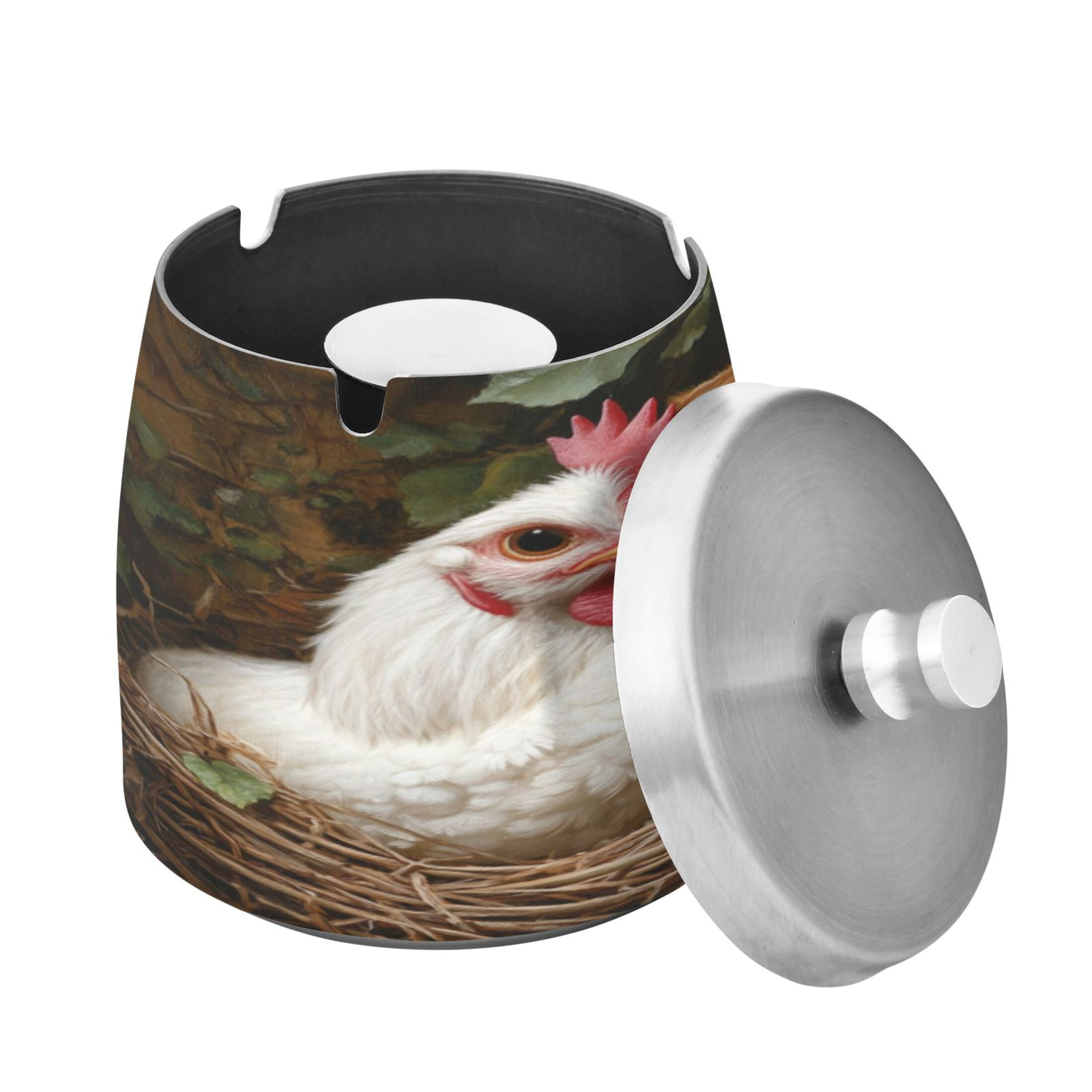 WOBOGO Chicken and Orange Cat Nesting Together Ashtray with Lid ...