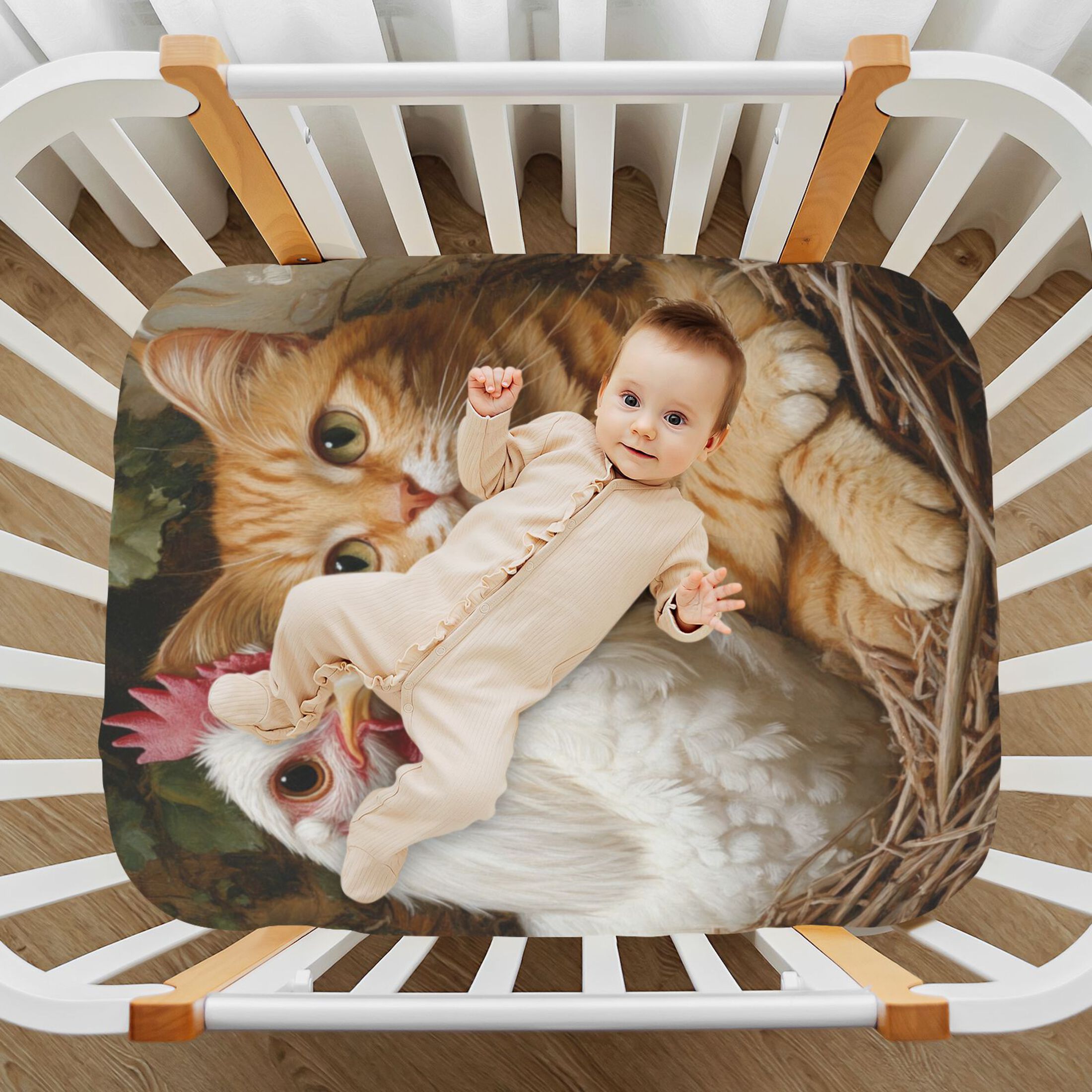 WOBOGO Chicken Orange Cat Pattern Baby Crib Sheets Super Soft ...