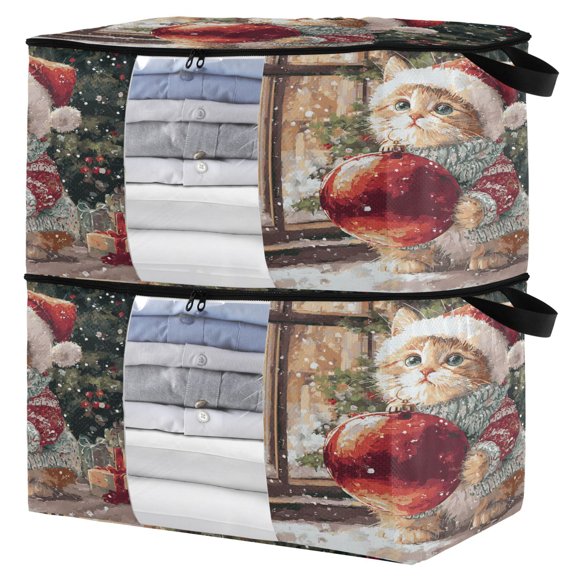 WOBOGO Christmas Golden Tabby Cat Clothes Storage 2 Pack Foldable Thick ...