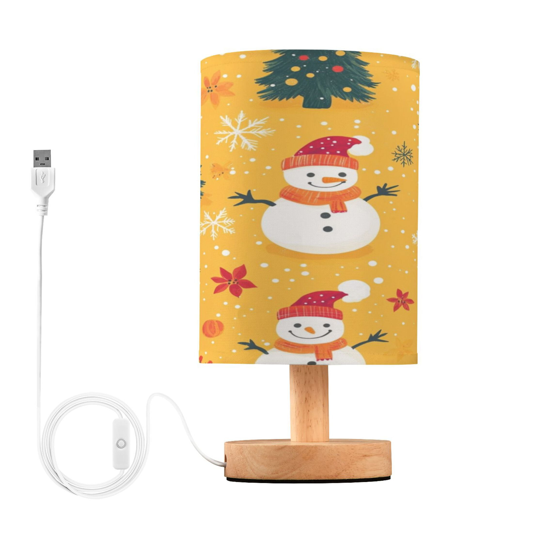 WOBOGO Christmas Themed Snowmen Yellowpattern Bedroom Table Lamp USB ...