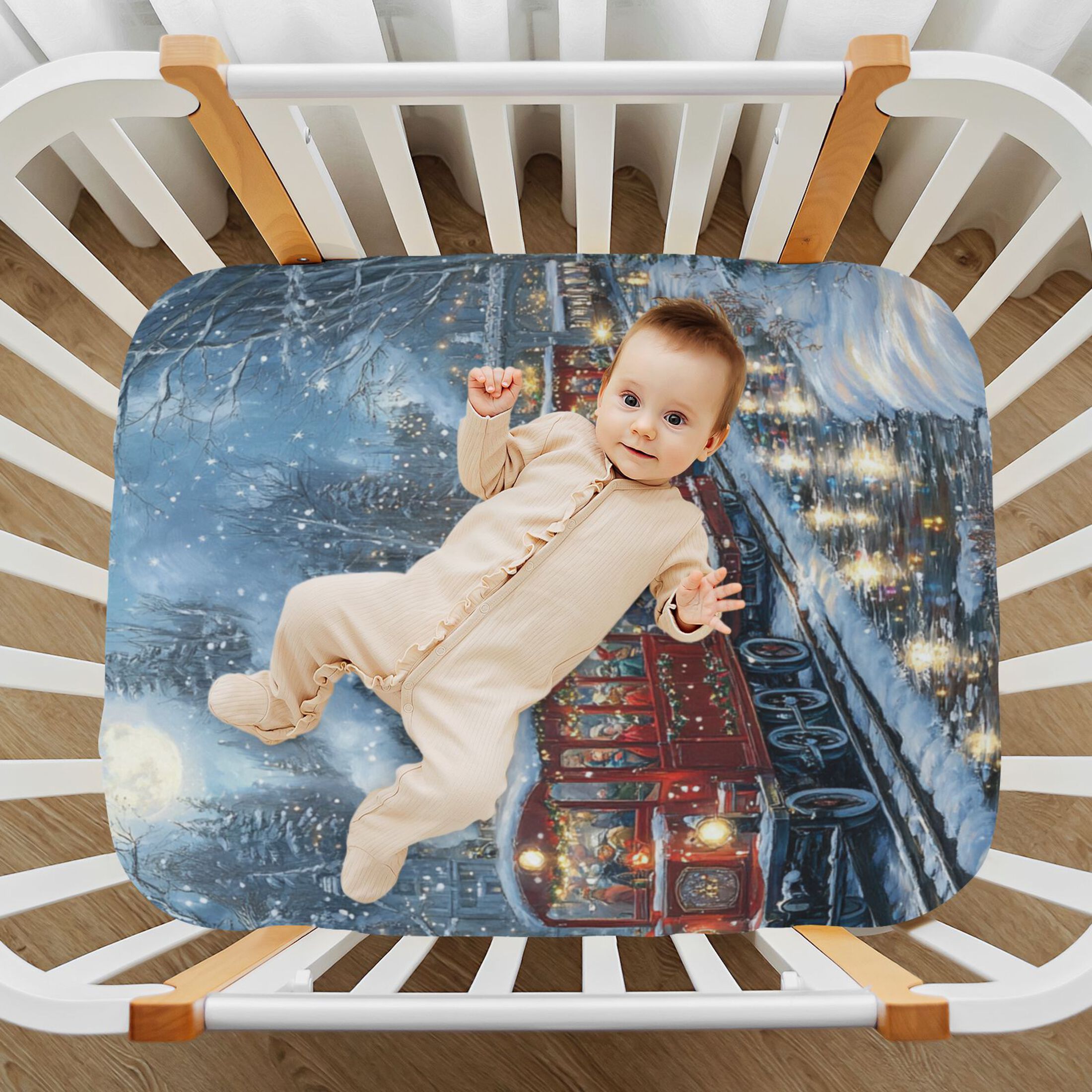 WOBOGO Christmas Train Picture Baby Crib Sheets Super Soft Microfiber ...