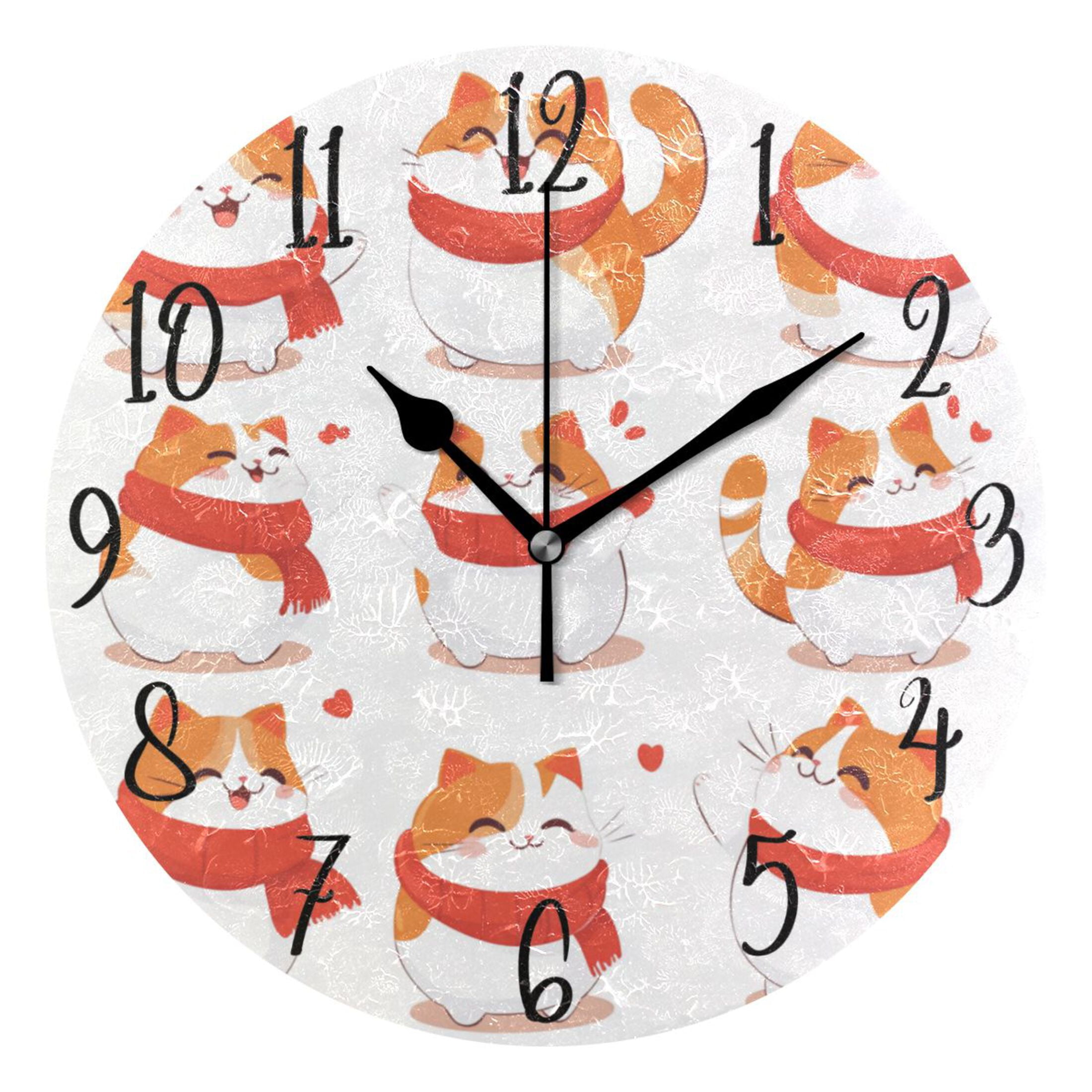 WOBOGO Chubby Cat Wall Clock 10in Silent Mechanism Battery Operated ...