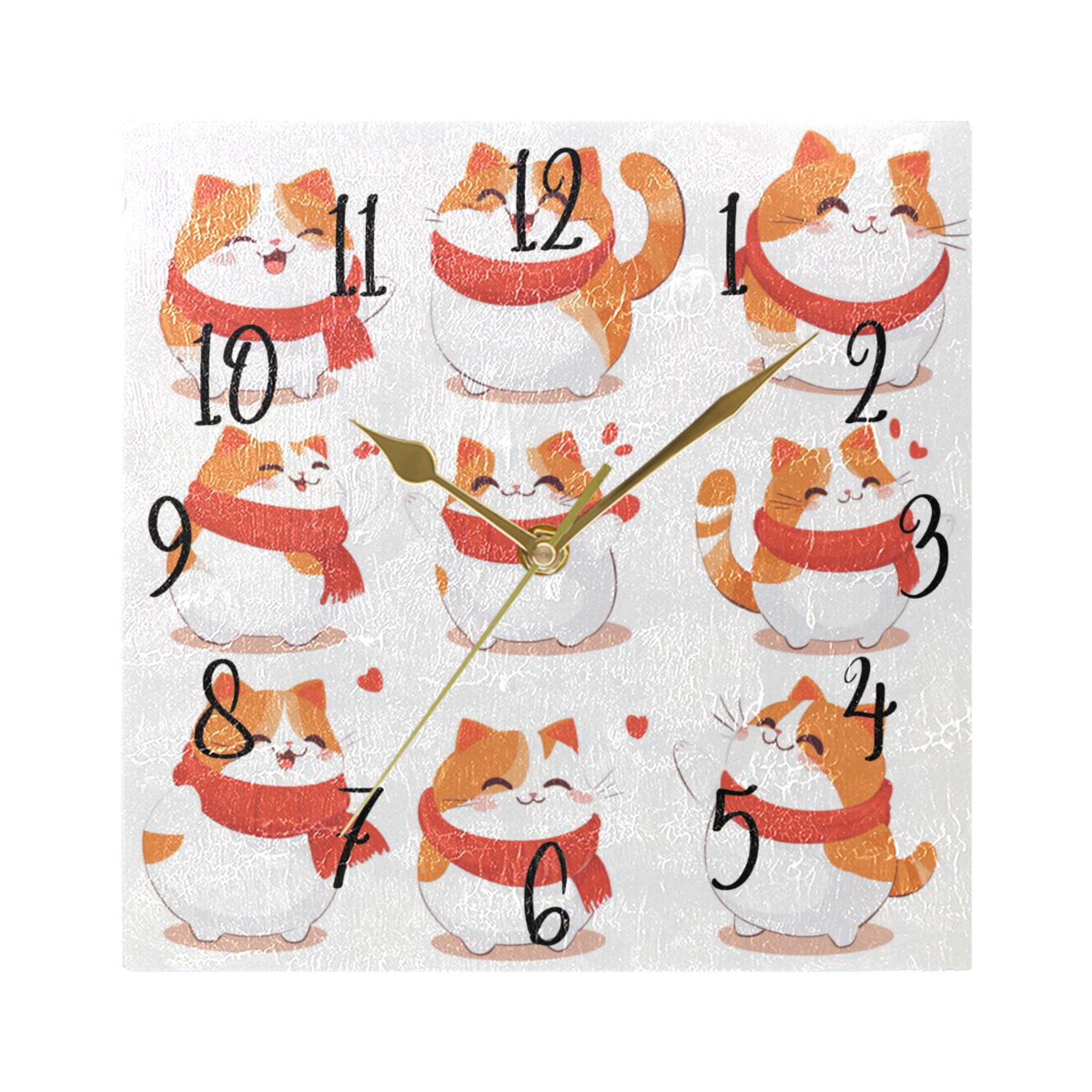 WOBOGO Chubby Cat Wall Clock 7.78 Inch Battery Operated Silent Unit ...