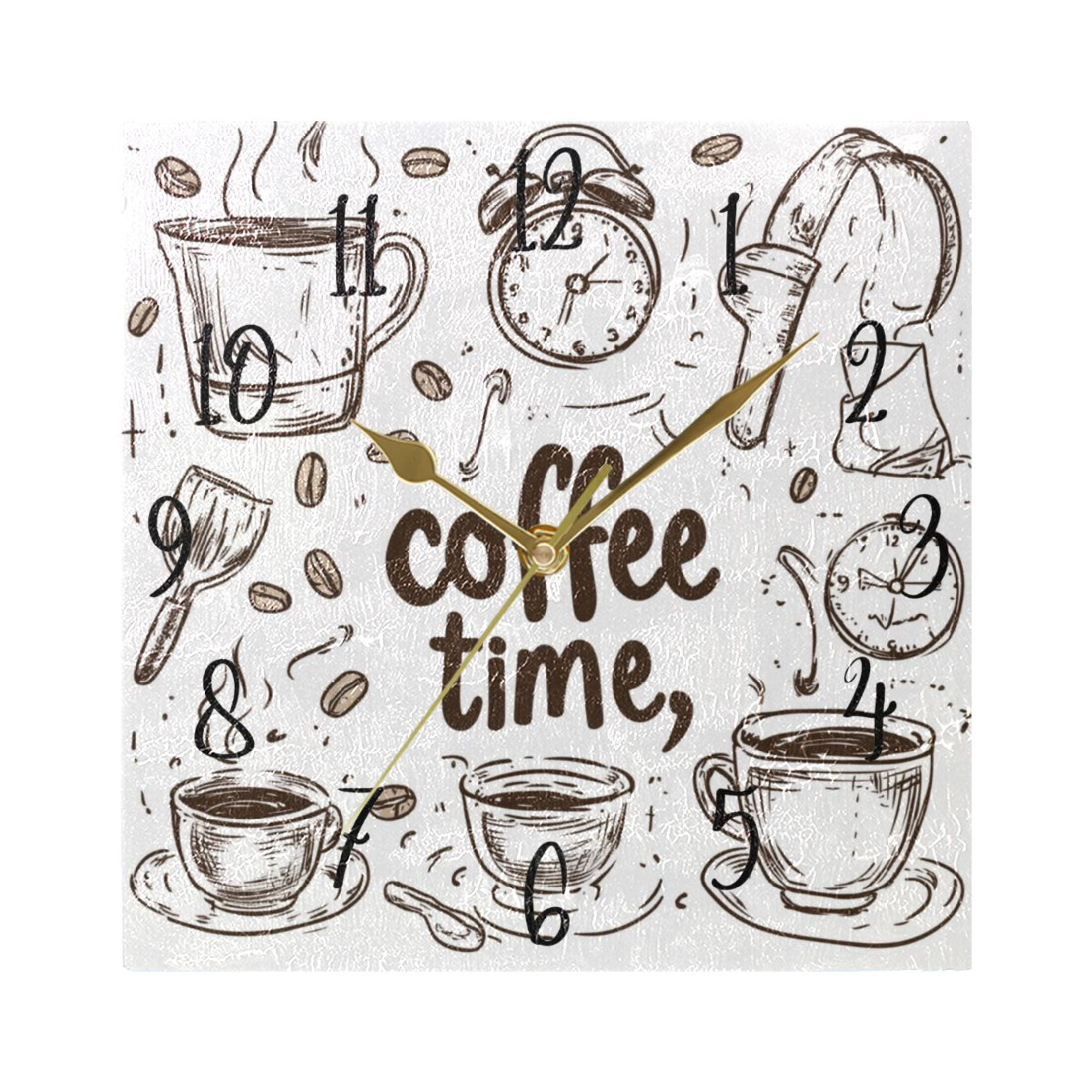WOBOGO Coffee Time Now Wall Clock 7.78 Inch Battery Operated Silent ...