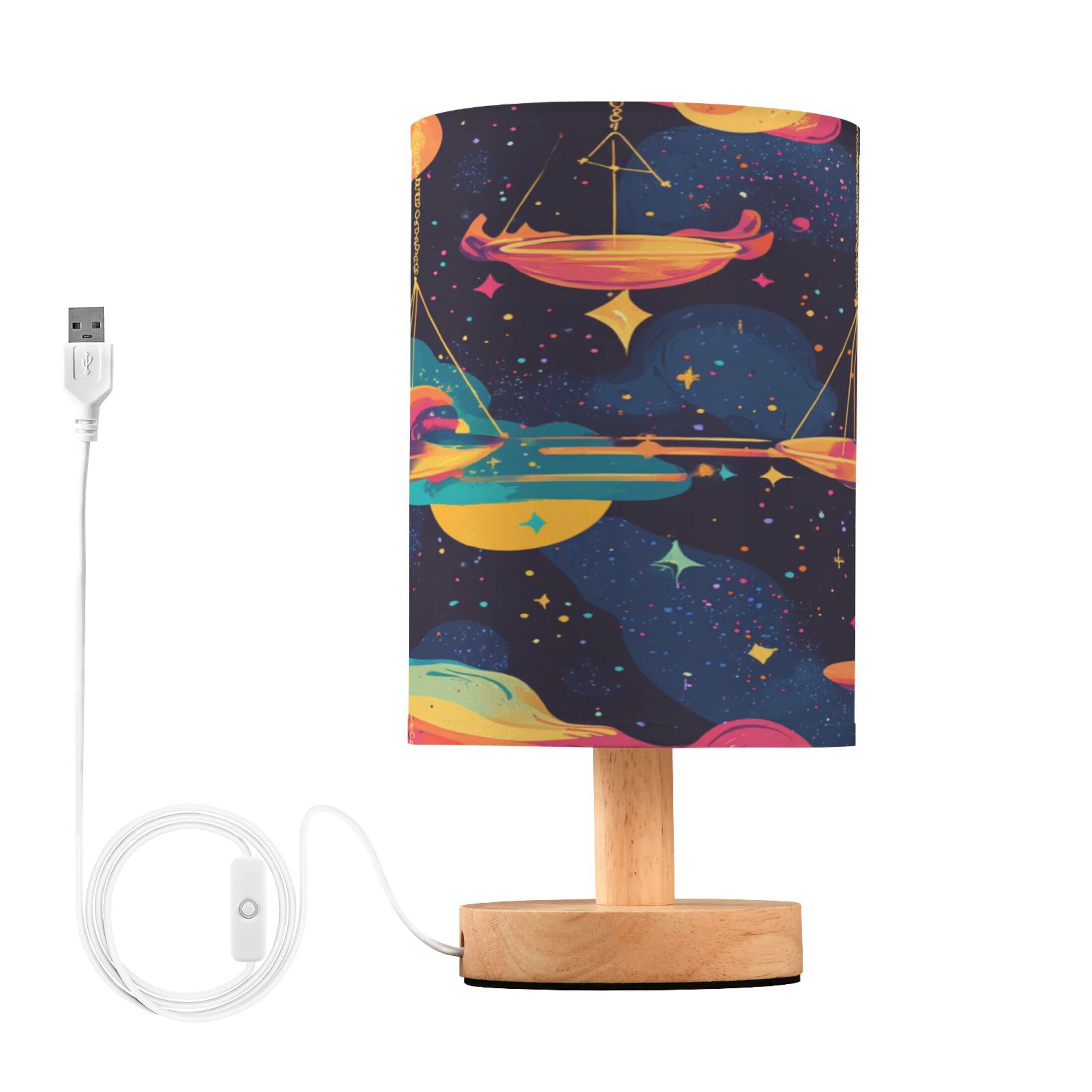 WOBOGO Color Balance Bedroom Table Lamp USB Power Connector Wooden Base ...