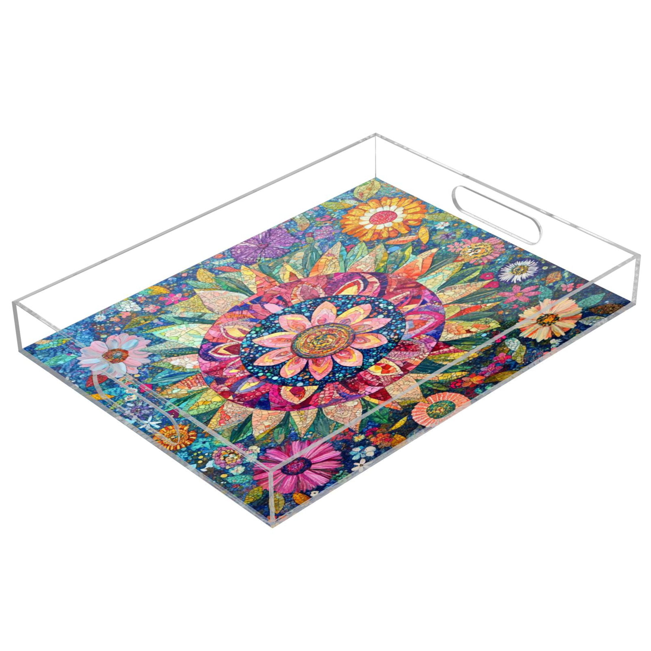 WOBOGO Colorful Blooms Floral Acrylic Serving Trays 15.7x11.8 Inch ...