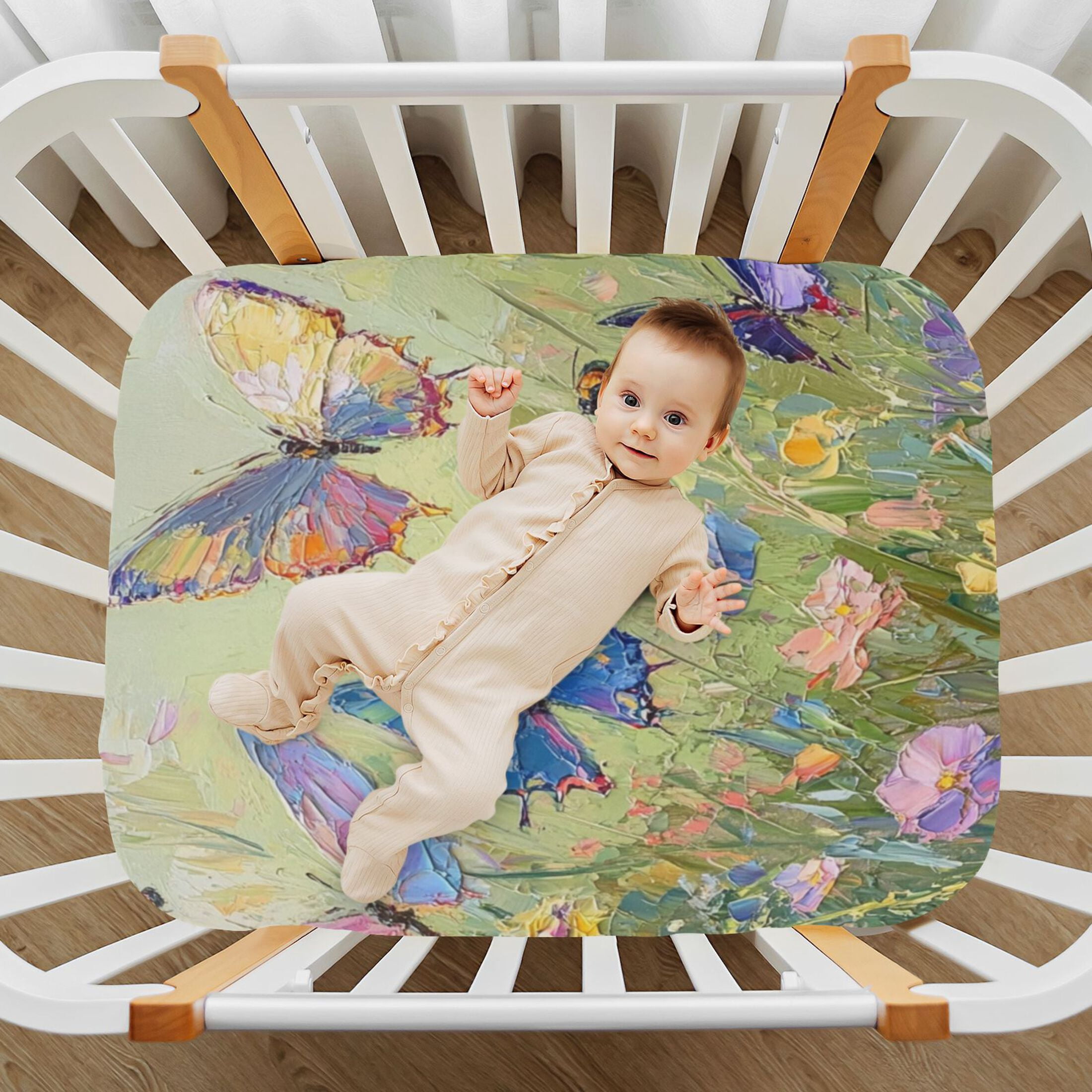 WOBOGO Colorful Butterfly Baby Crib Sheets Super Soft Microfiber ...