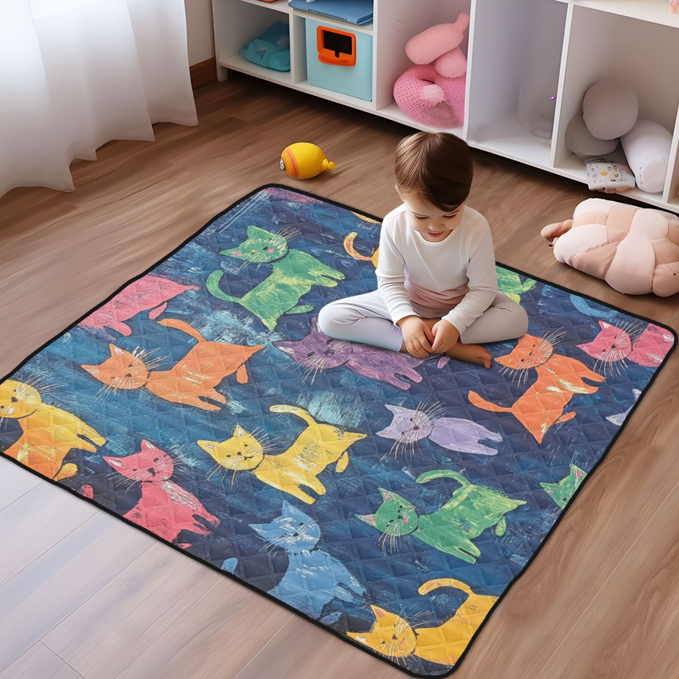 WOBOGO Colorful Cats Baby Playmats Extra Large Waterproof Rollable ...