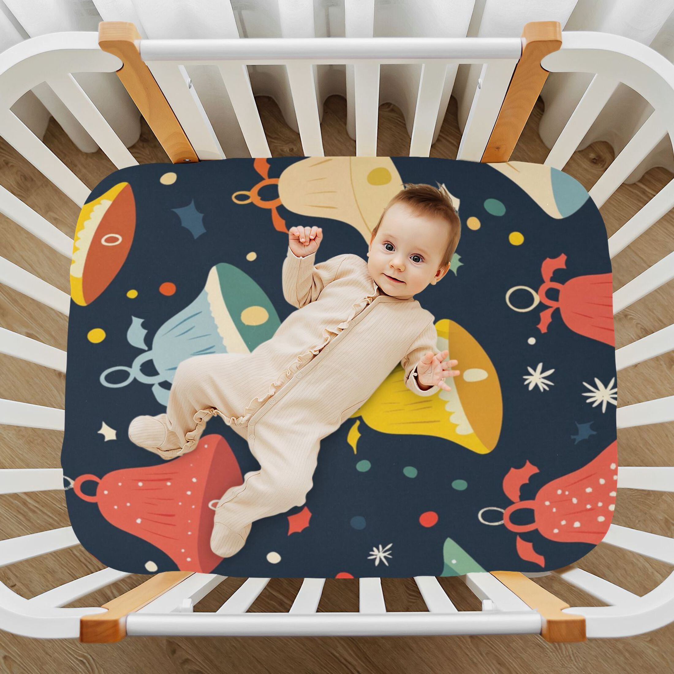 WOBOGO Colorful Christmas Bell Pattern Baby Crib Sheets Super Soft ...