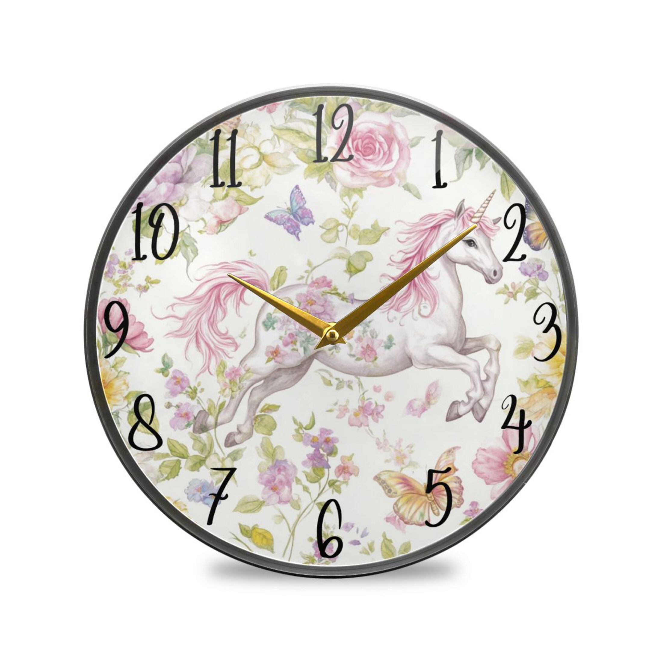 WOBOGO Colorful Flowers Unicorns Pattern Acrylic Wall Clock Battery ...