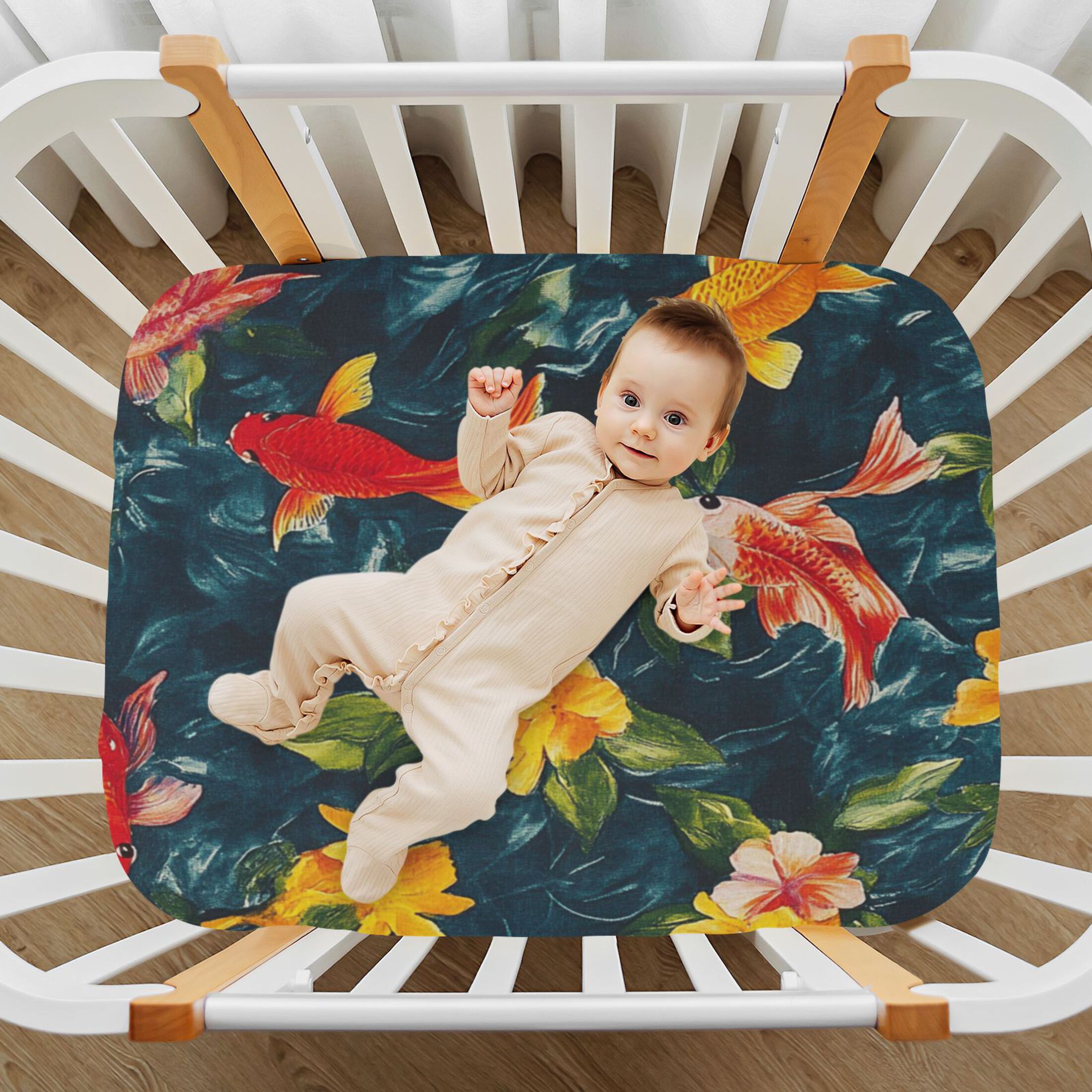 WOBOGO Colorful Goldfish with Yellow Flowers Baby Crib Sheets Super ...