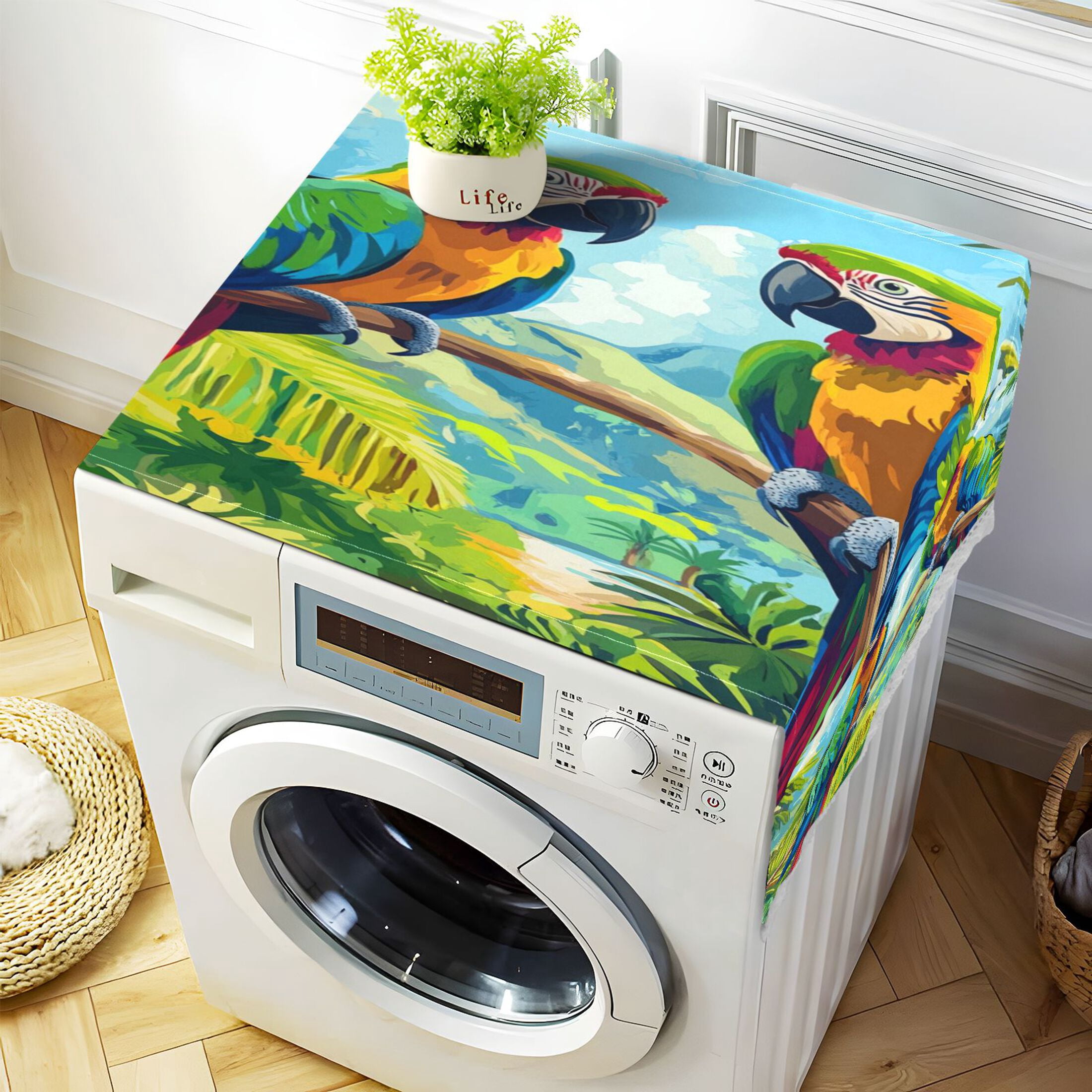 WOBOGO Colorful Parrot Washing Machine Cloth Dryer Refrigerator Top ...