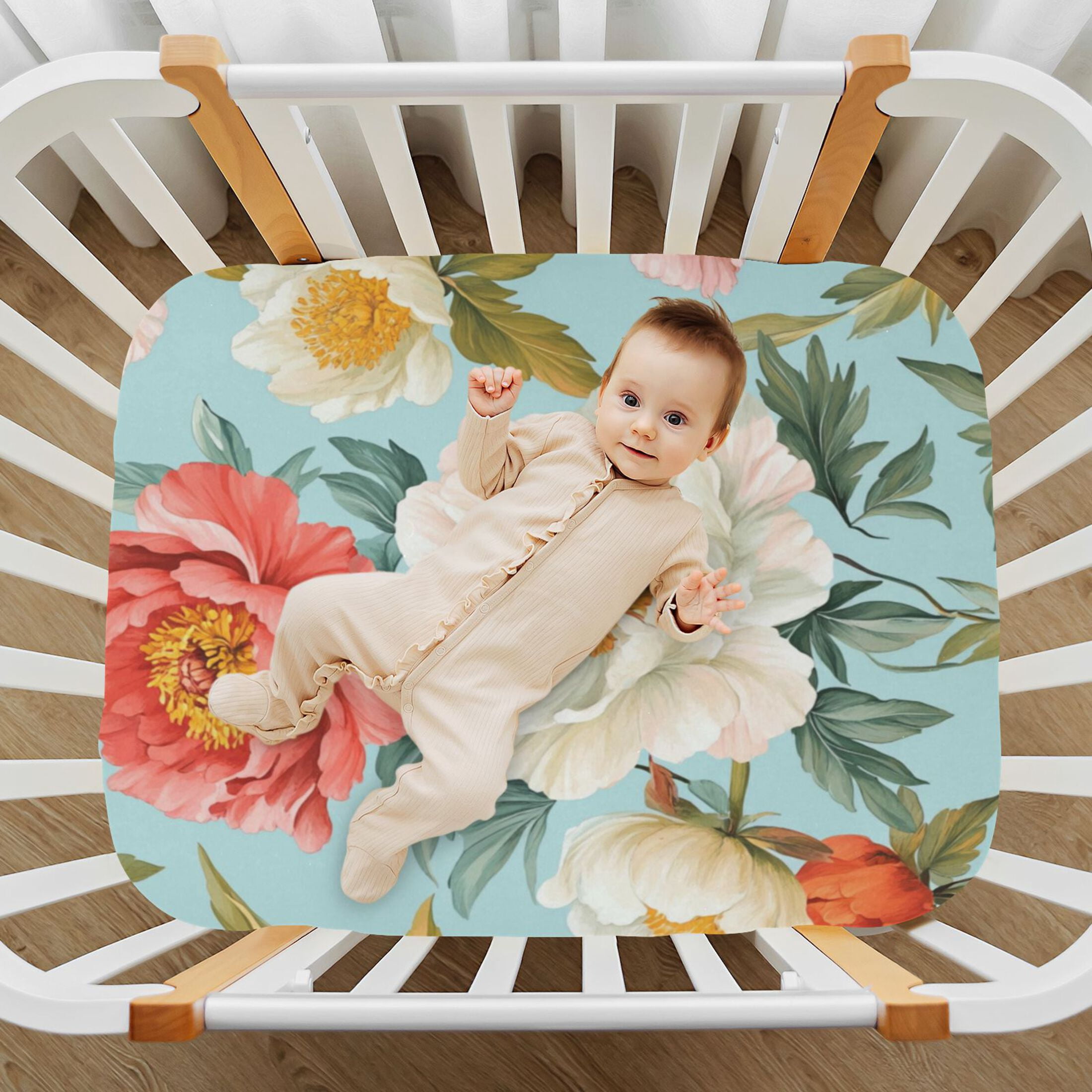 WOBOGO Colorful Peonies Baby Crib Sheets Super Soft Microfiber Playard ...