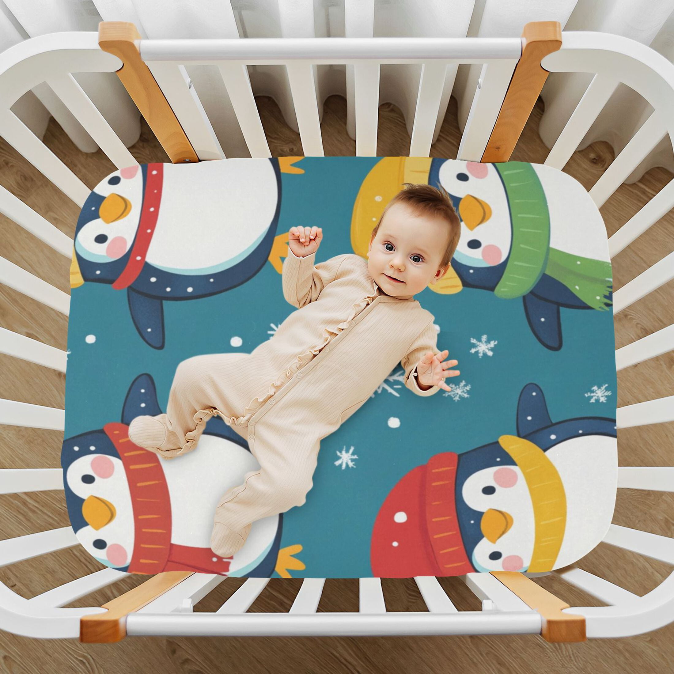WOBOGO Colorful Scarf Penguin Pattern Baby Crib Sheets Super Soft ...