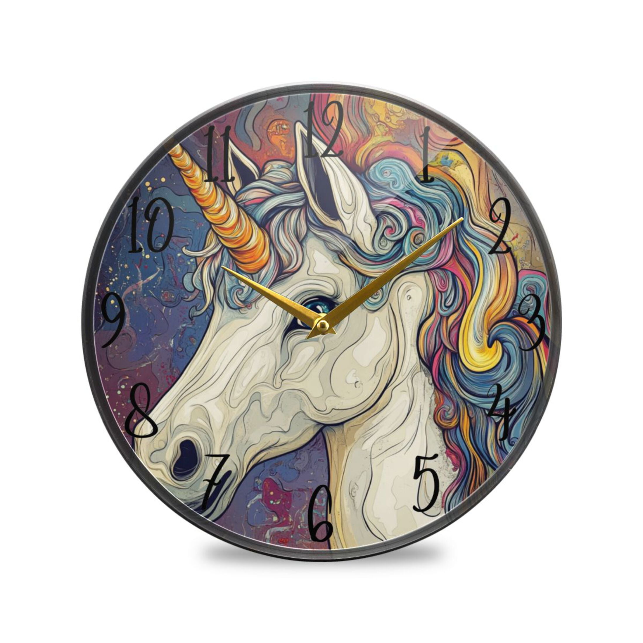 WOBOGO Colorful Unicorns Acrylic Wall Clock Battery Operated 11.9in ...