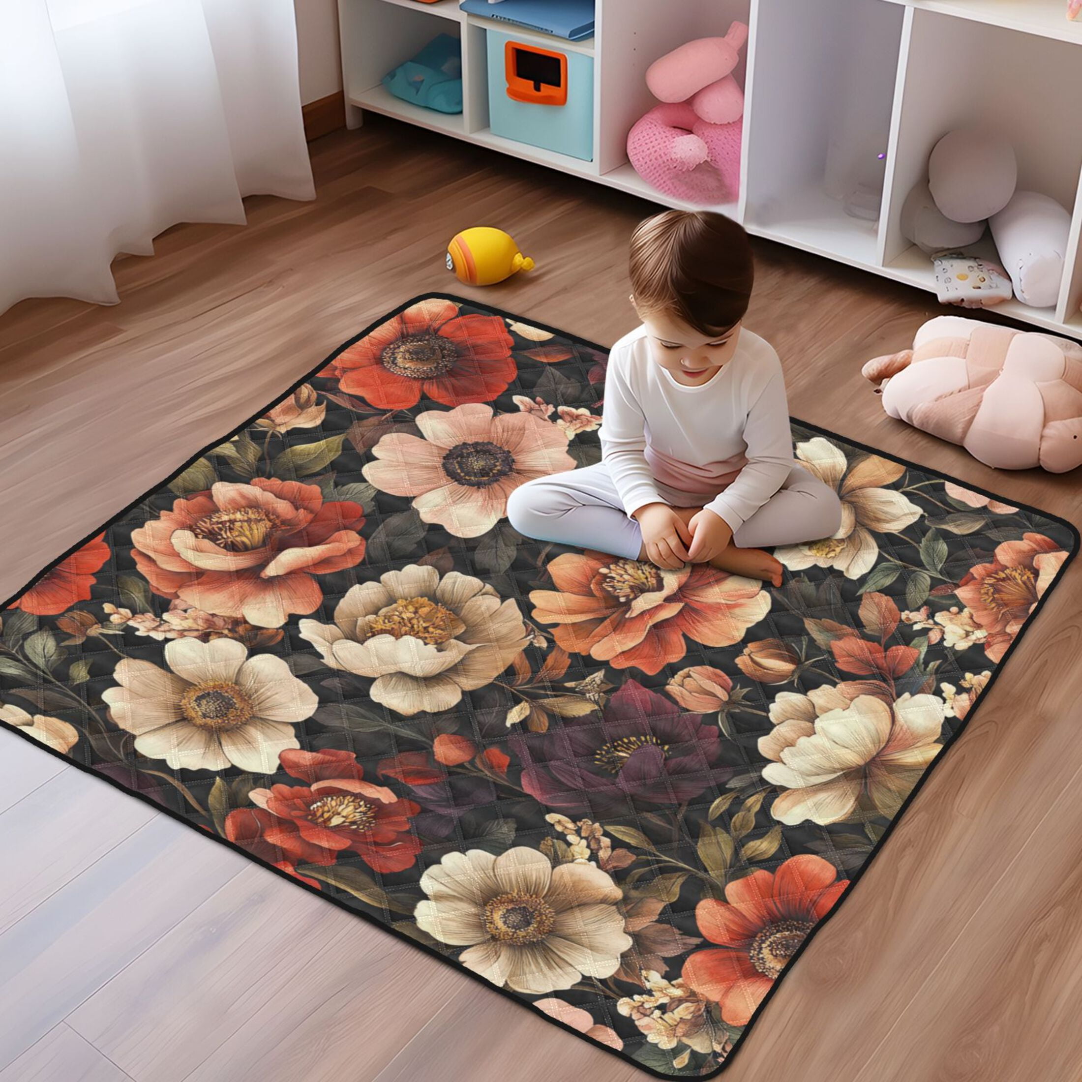 WOBOGO Colorful Vintage Floral Patterns Baby Playmats Extra Large ...