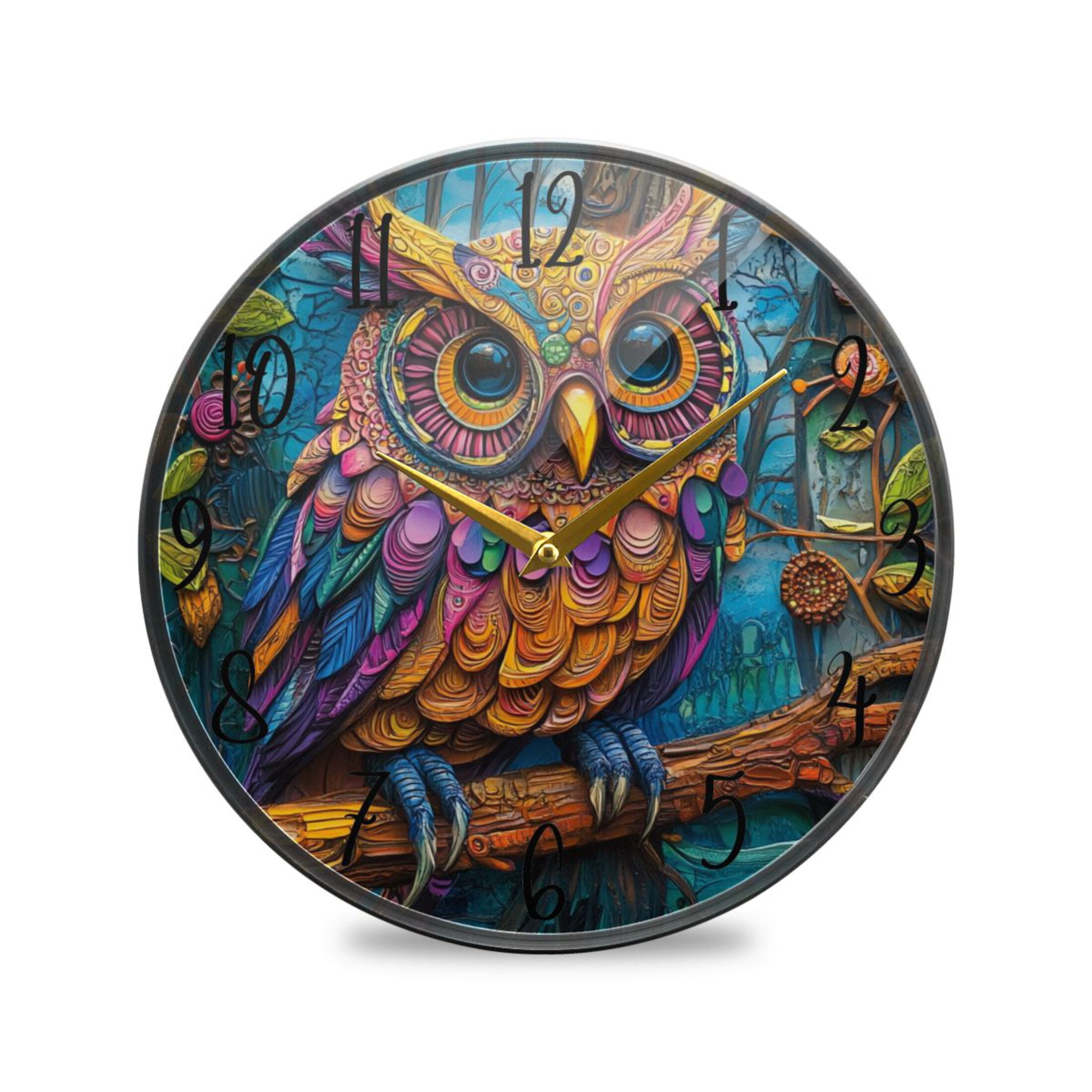 WOBOGO Complex Camo Owl Acrylic Wall Clock Battery Operated 11.9in ...