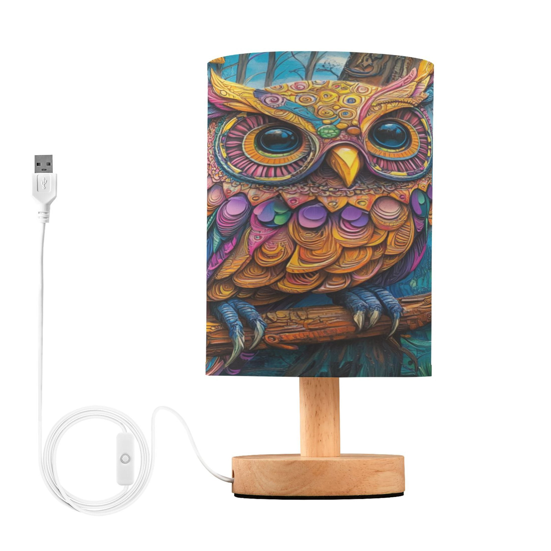 WOBOGO Complex Camo Owl Bedroom Table Lamp USB Power Connector Wooden ...