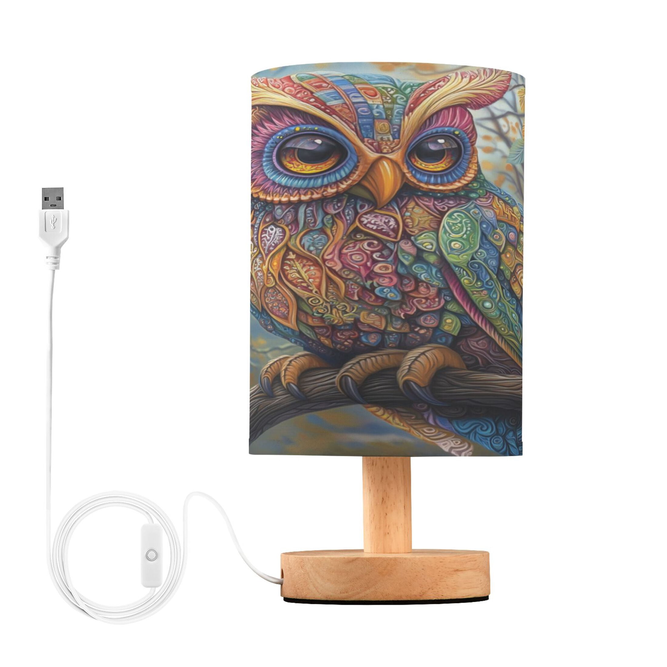 WOBOGO Complex Camo Owls Bedroom Table Lamp USB Power Connector Wooden ...
