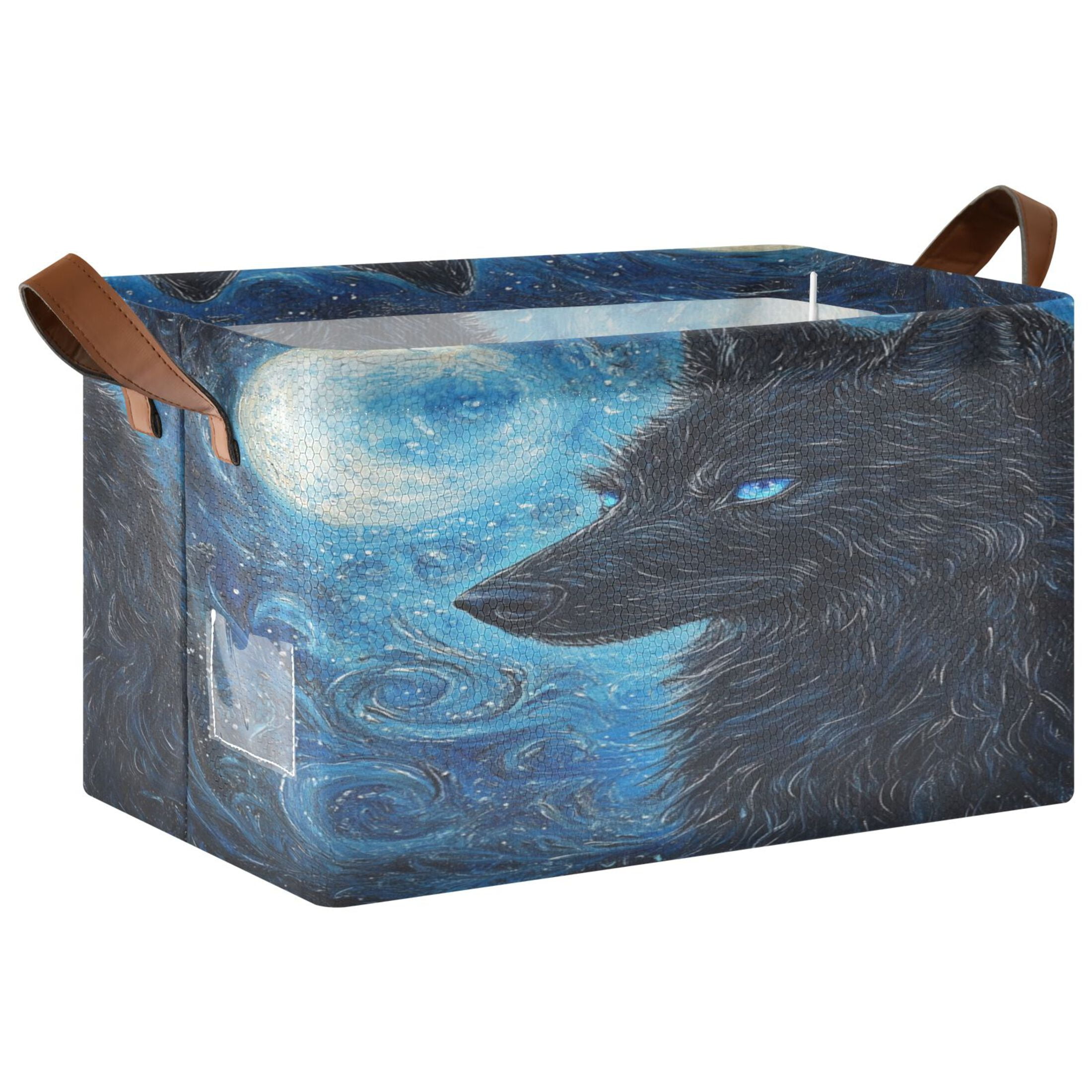 WOBOGO Cool Black Wolf Storage Basket 16.9×11.4×10in Collapsible ...
