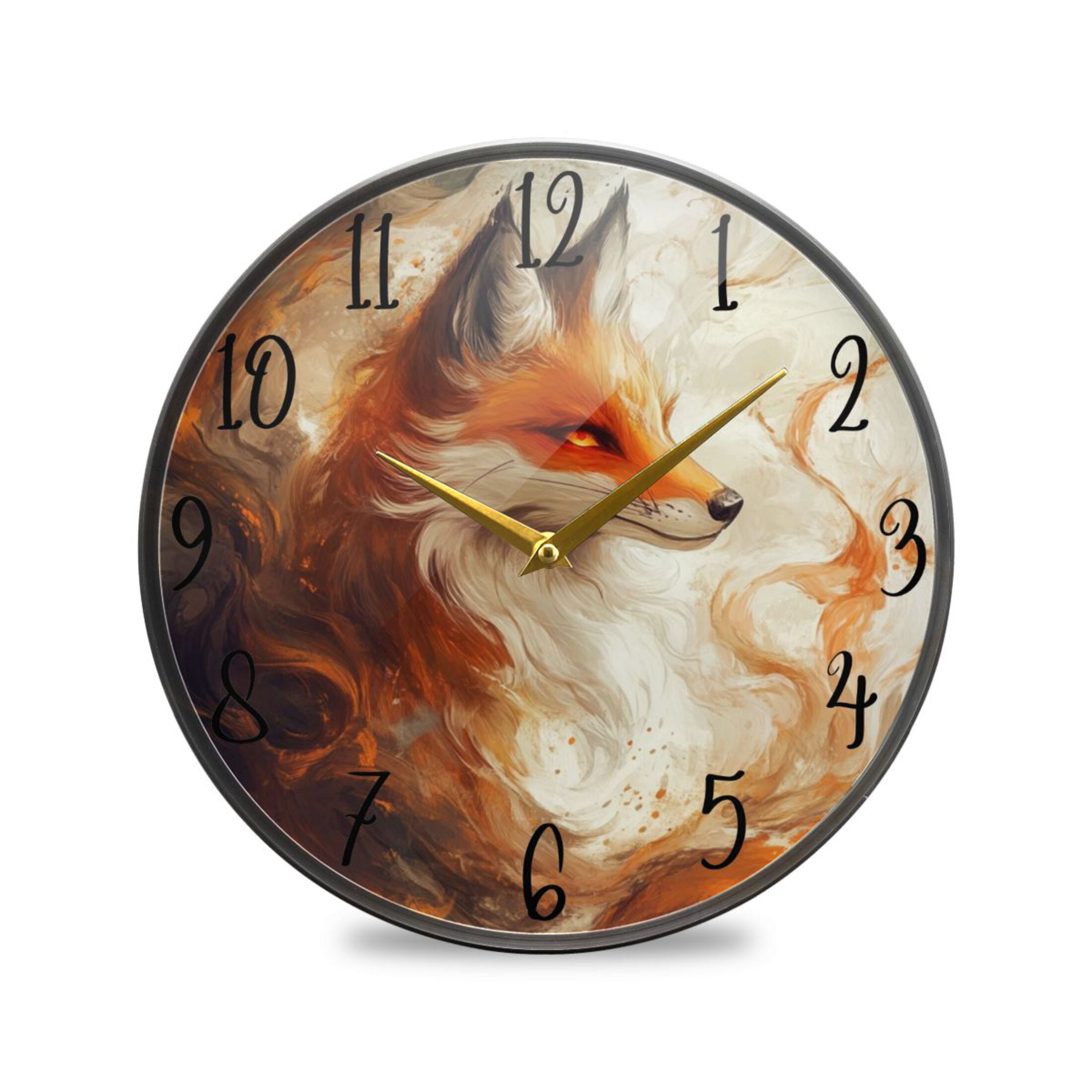 WOBOGO Cool Orange Fox Acrylic Wall Clock Battery Operated 11.9in ...
