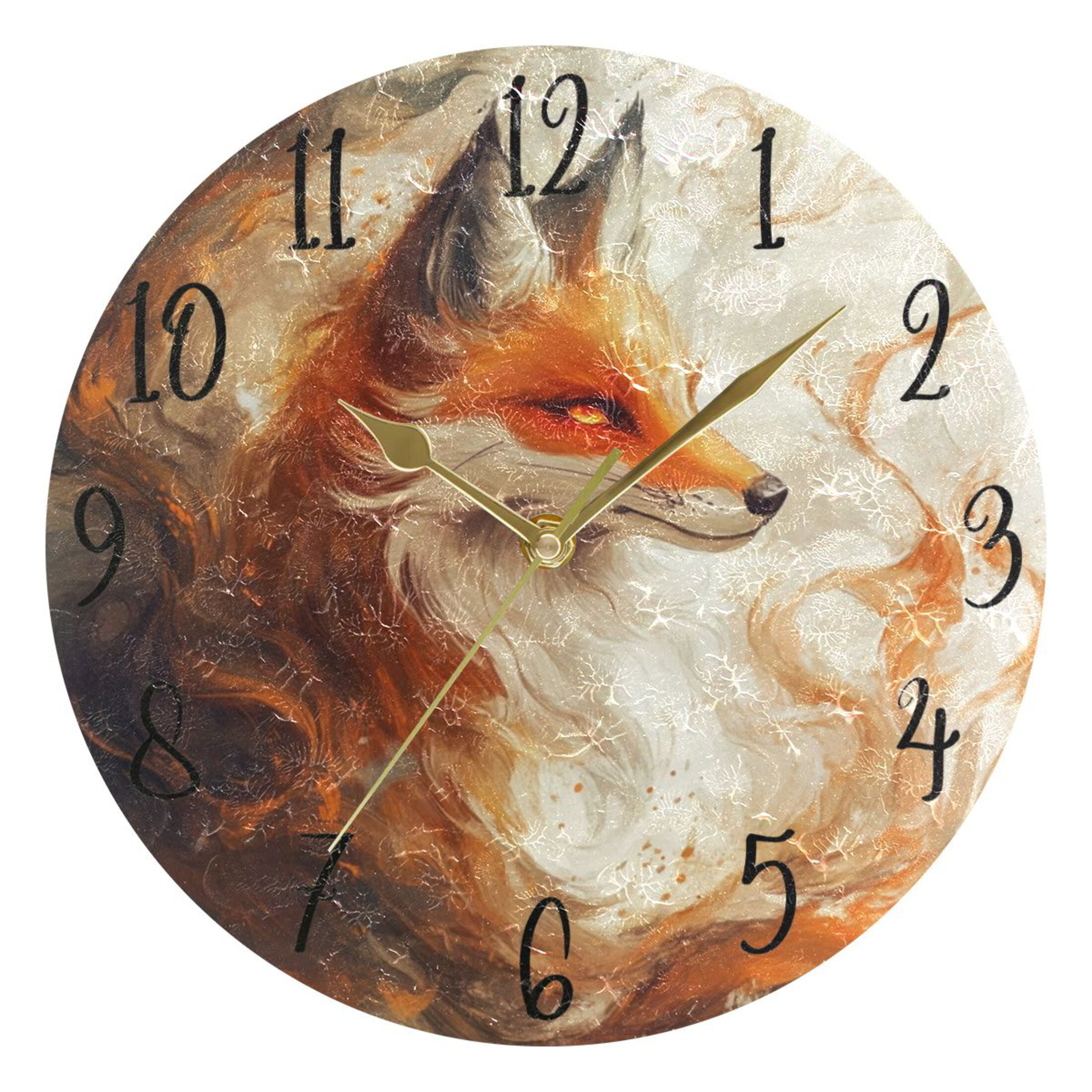 WOBOGO Cool Orange Fox Wall Clock 10in Silent Mechanism Battery ...