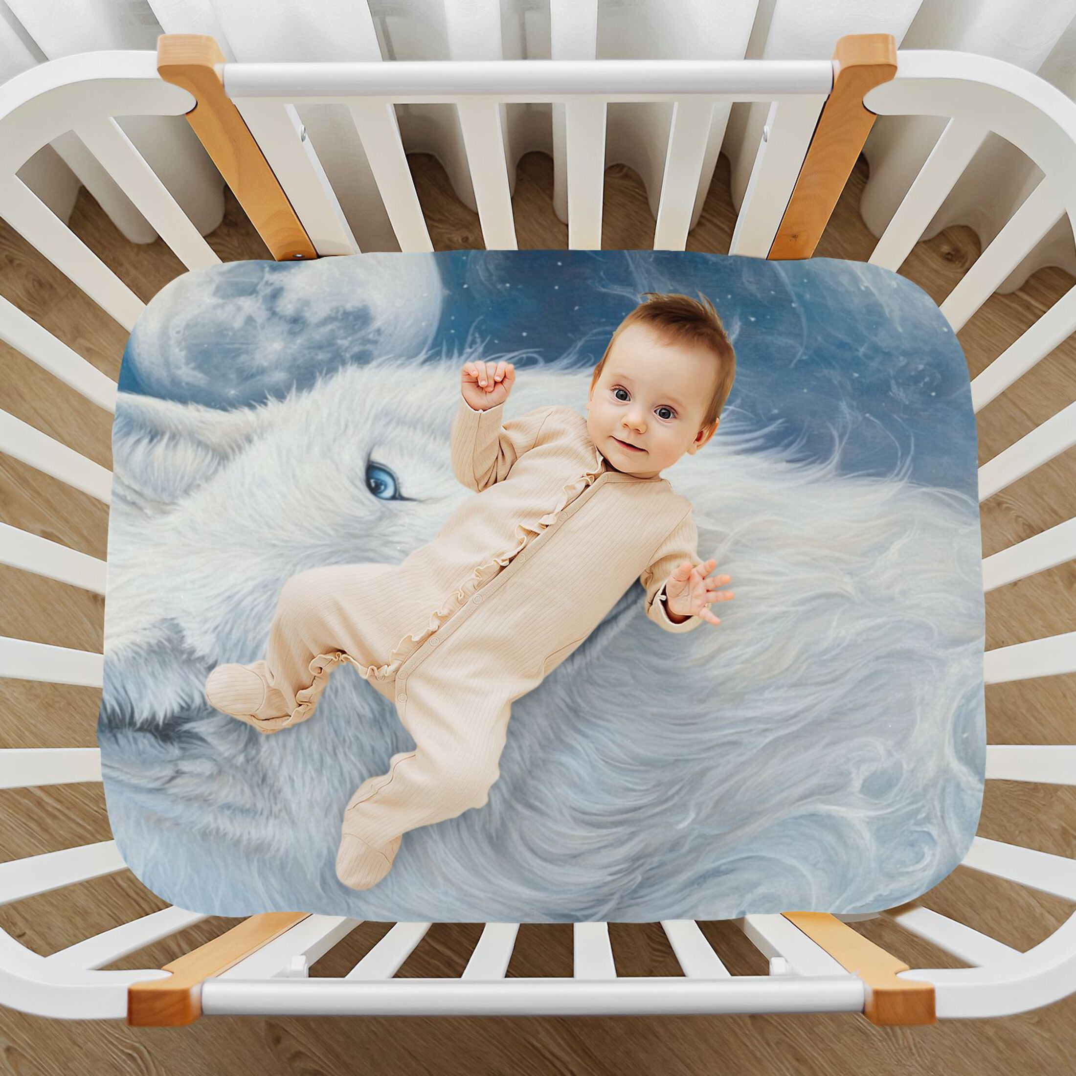 WOBOGO Cool White Wolf Baby Crib Sheets Super Soft Microfiber Playard ...