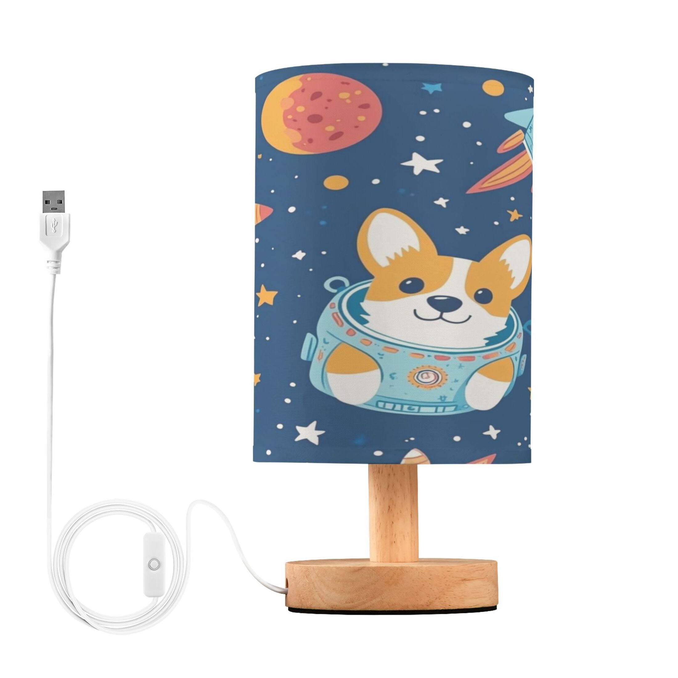 WOBOGO Corgi Rocket Element Pattern Bedroom Table Lamp USB Power ...