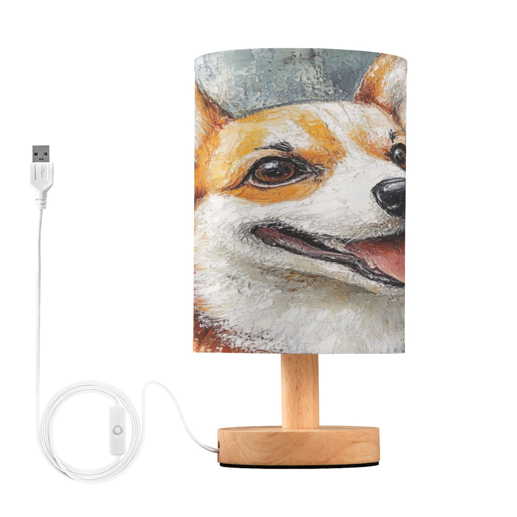 WOBOGO Corgi with Oil Painting Style Bedroom Table Lamp USB Power ...