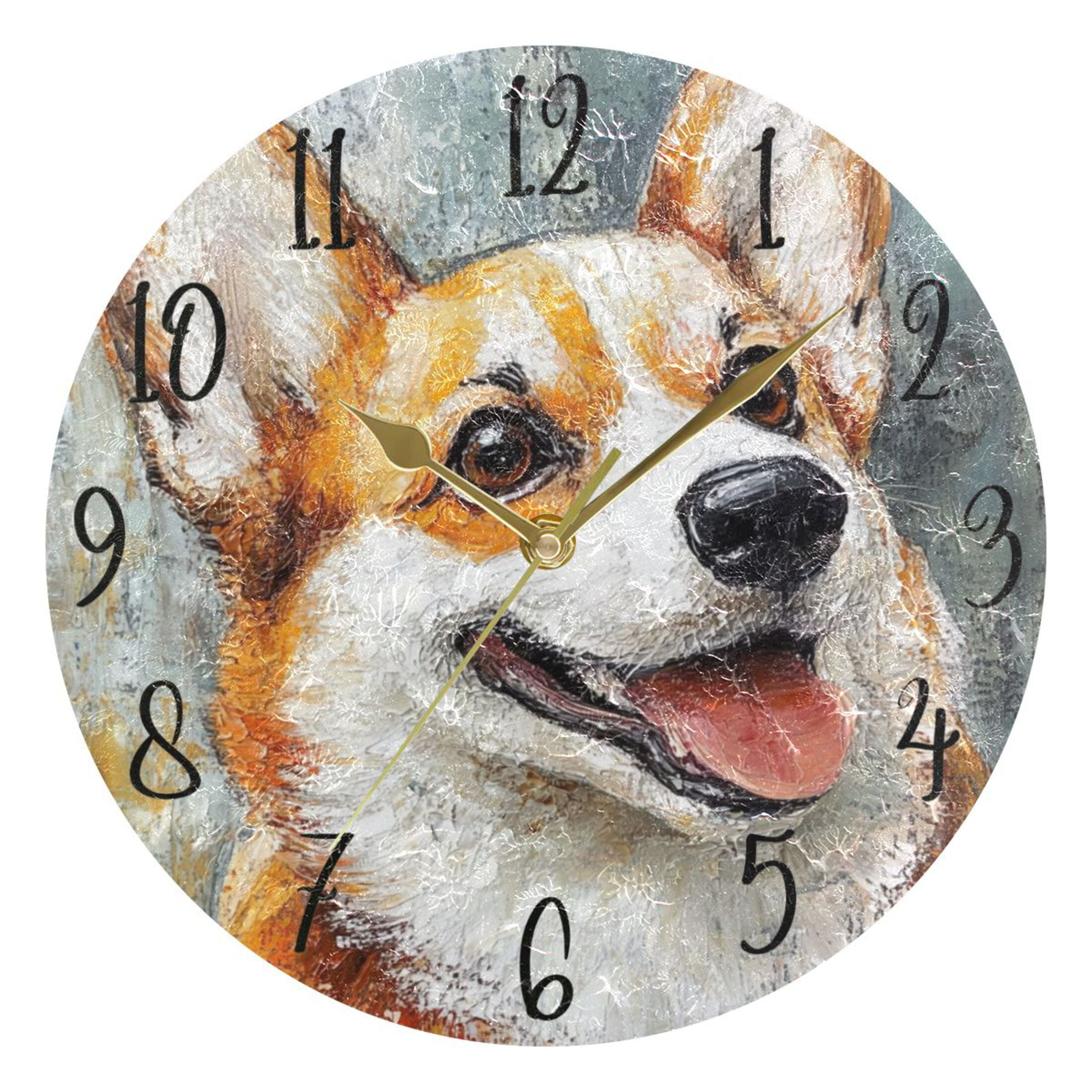 WOBOGO Corgi with Oil Painting Style Wall Clock 10in Silent Mechanism ...