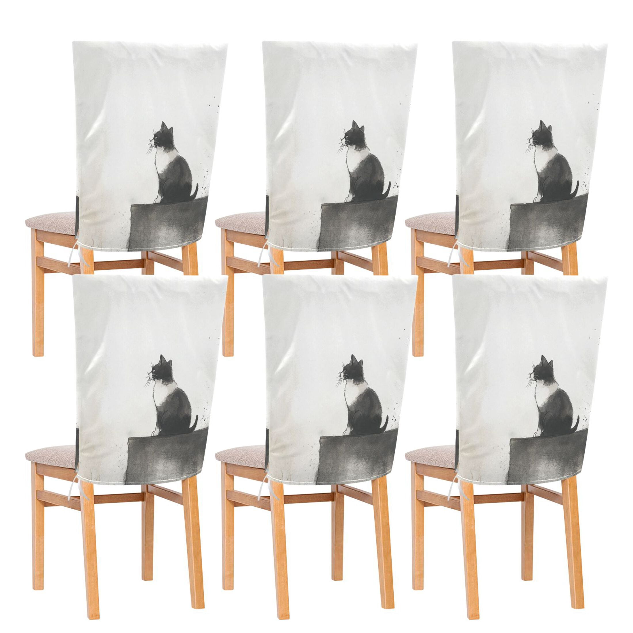 WOBOGO Cow Cat Dining Room Chair Covers 6 Pieces Super Fit Elastic ...