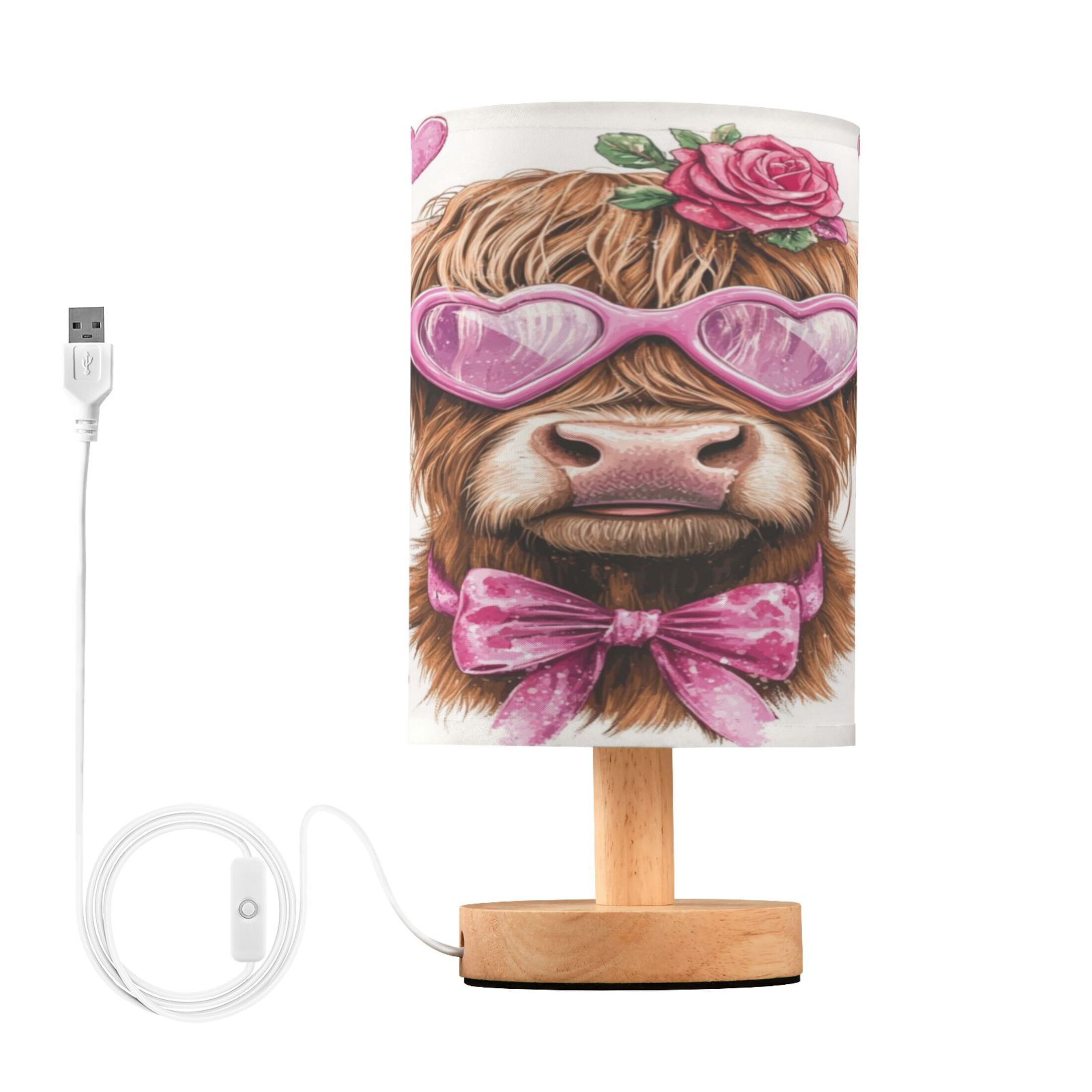 WOBOGO Cow with Love Pattern Bedroom Table Lamp USB Power Connector ...