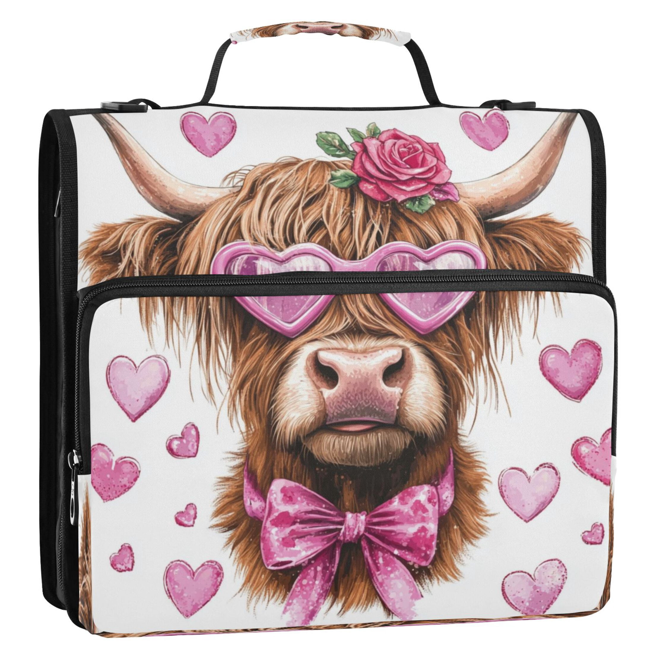 WOBOGO Cow with Love Pattern Ring Binder Bag 1.5in Folder Organizer ...