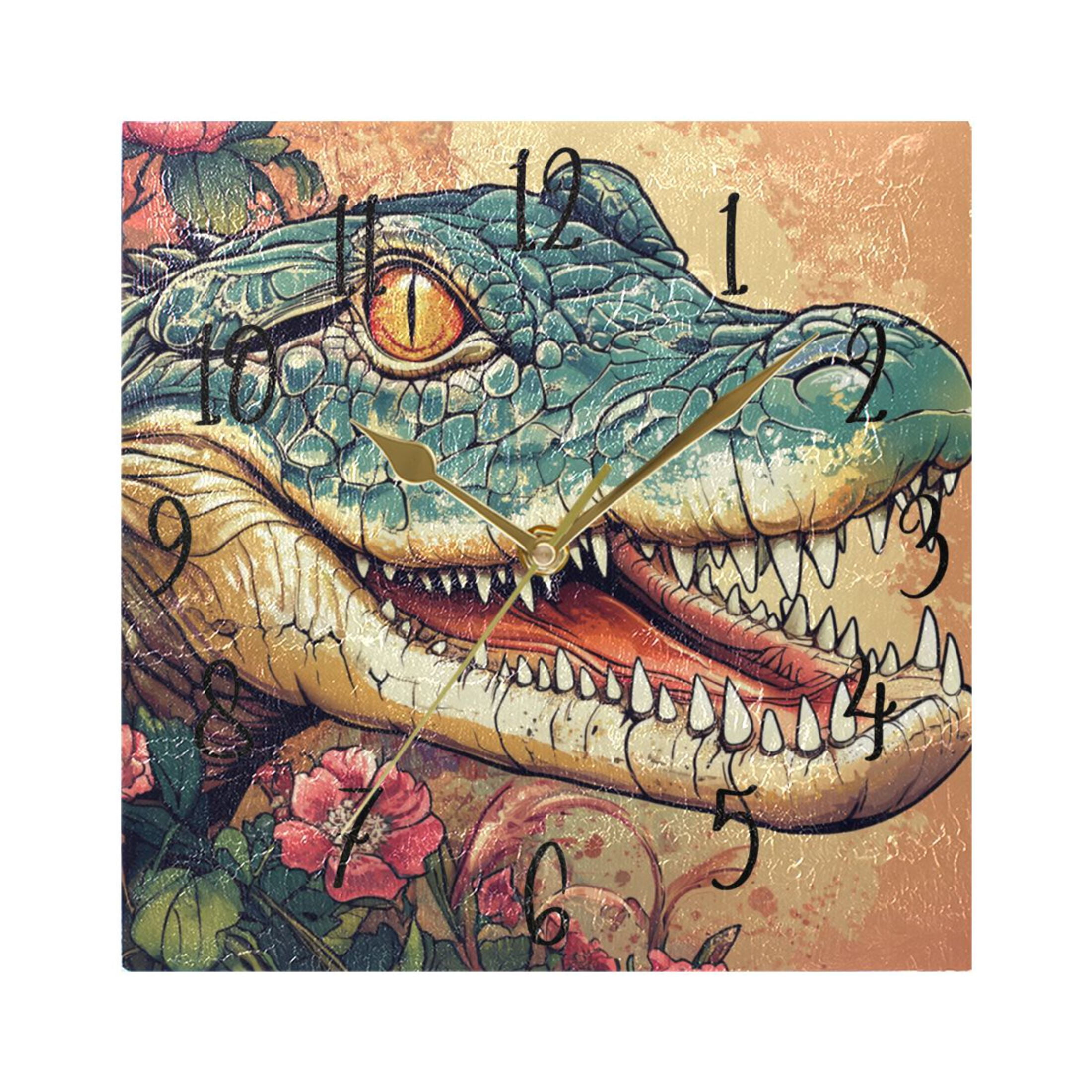 WOBOGO Crocodile Illustration in Realistic Style Wall Clock 7.78 Inch ...