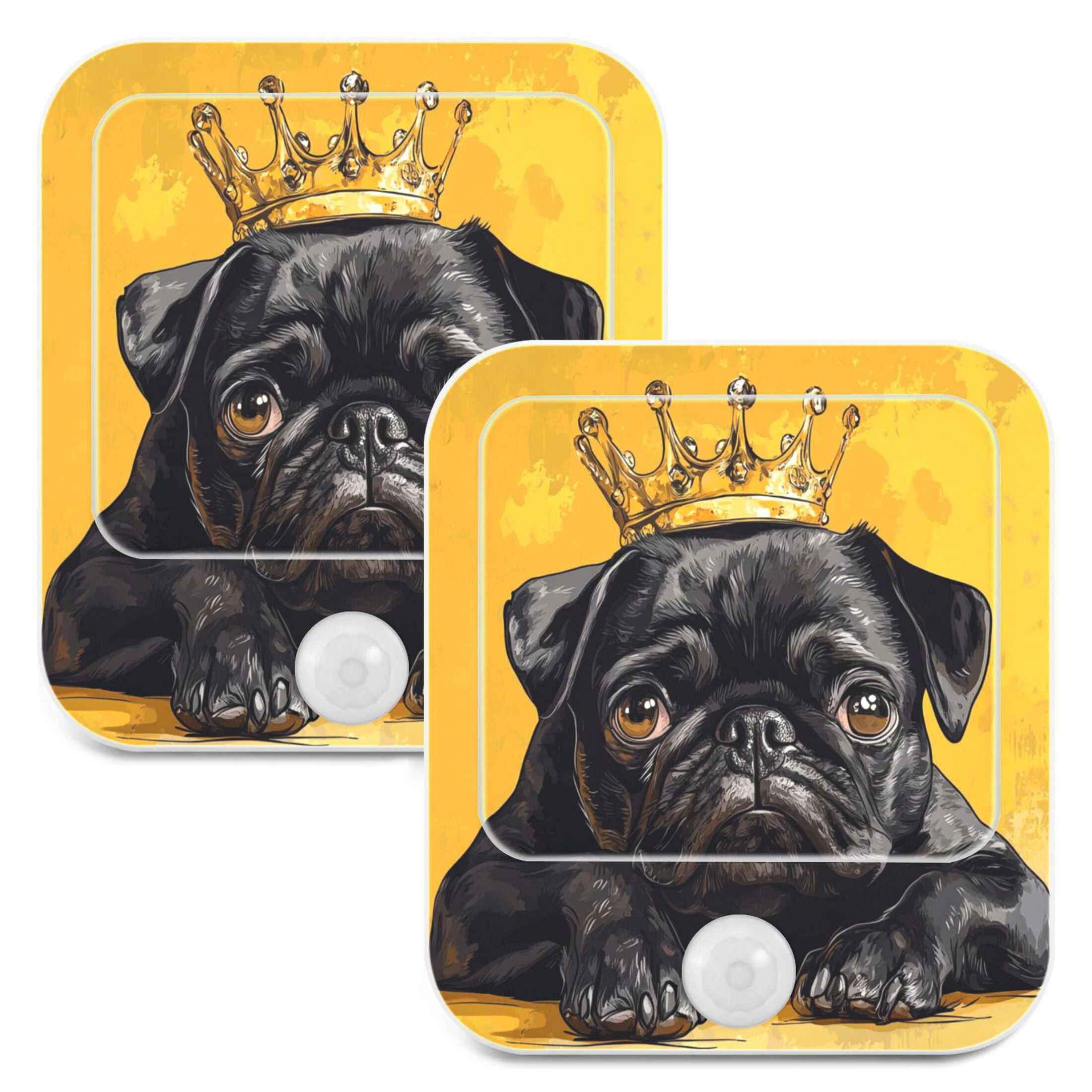 WOBOGO Crown Black Pug Dog Night Light Lamp with Smart Sensor Dusk to ...