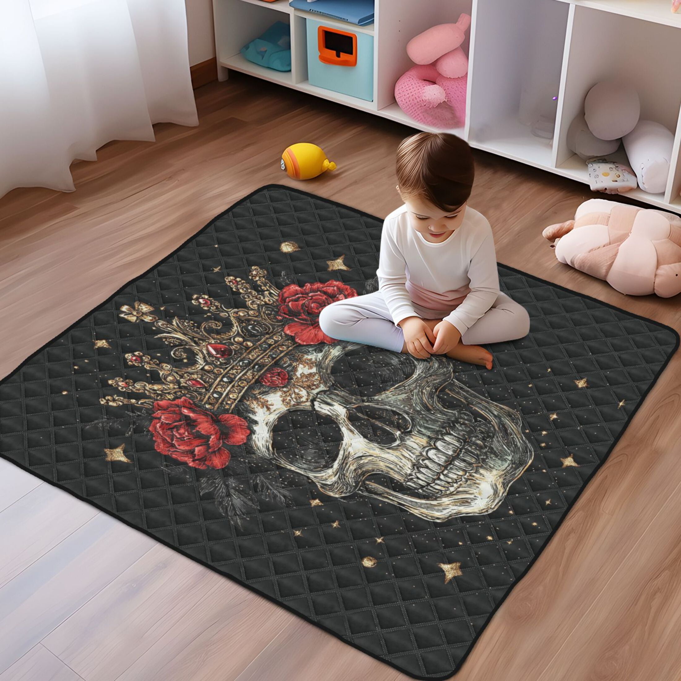 WOBOGO Crown Skull Black Pattern Baby Playmats Extra Large Waterproof ...