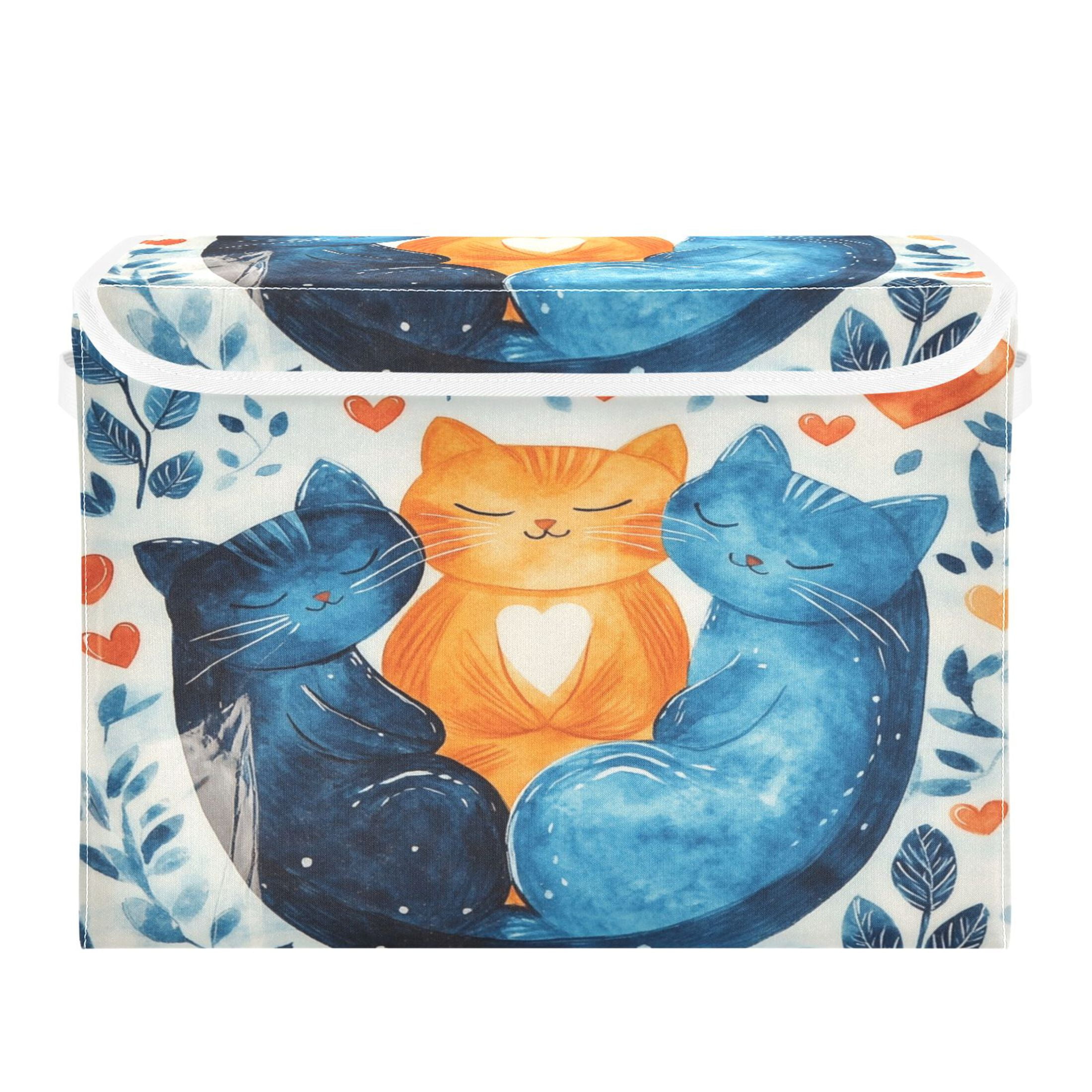 WOBOGO Curled Up Kitten Large Collapsible Storage Box Flip Lid Fabric ...
