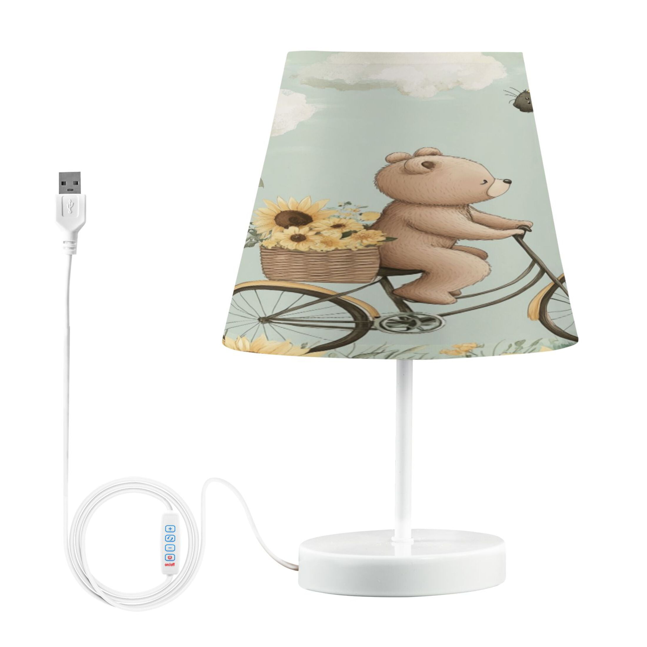 WOBOGO Cut Bear Riding Bicycle Table Lamps Bedroom 3-Speed Dimmable ...