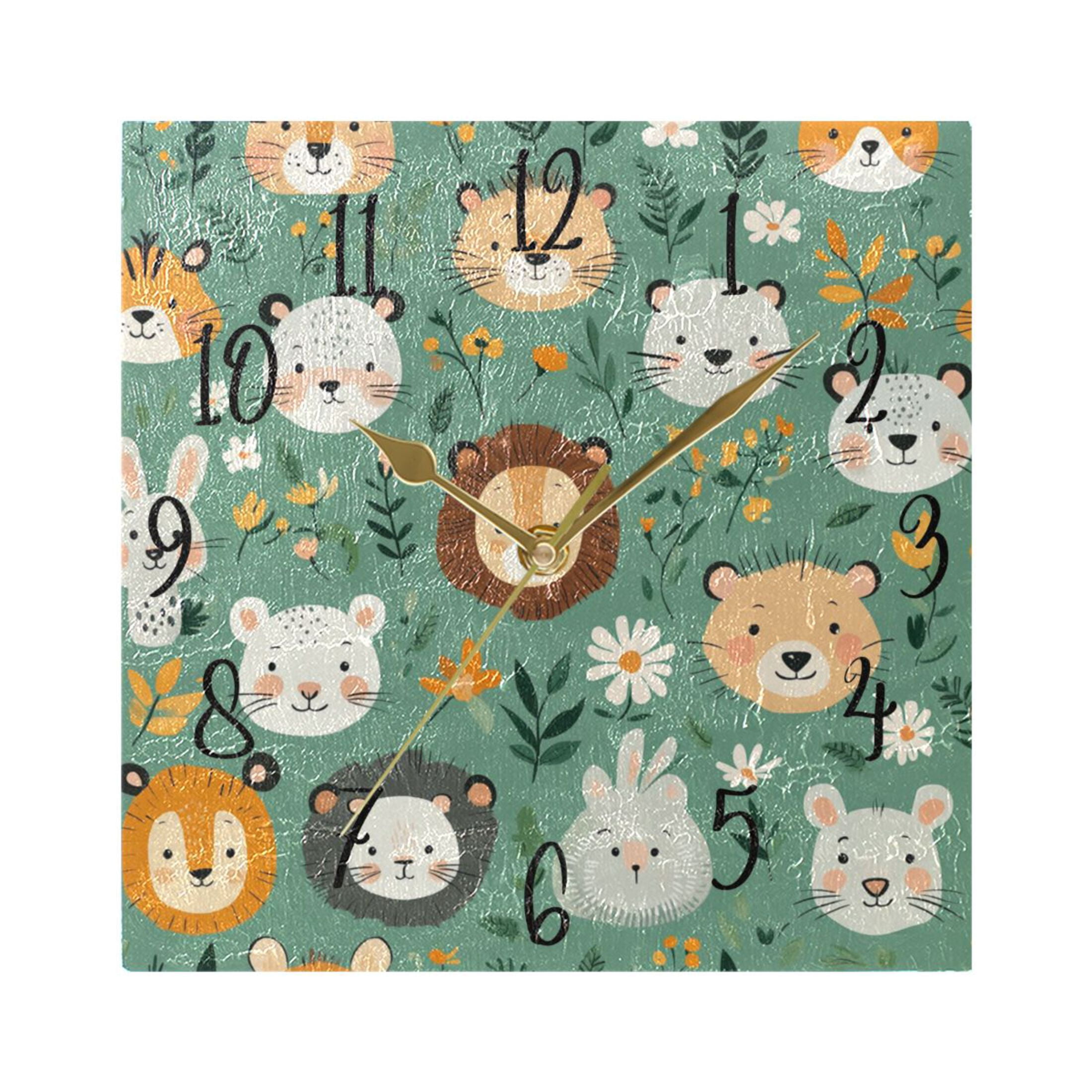 WOBOGO Cute Animal Faces in A Seamless Jungle Pattern Wall Clock 7.78 ...