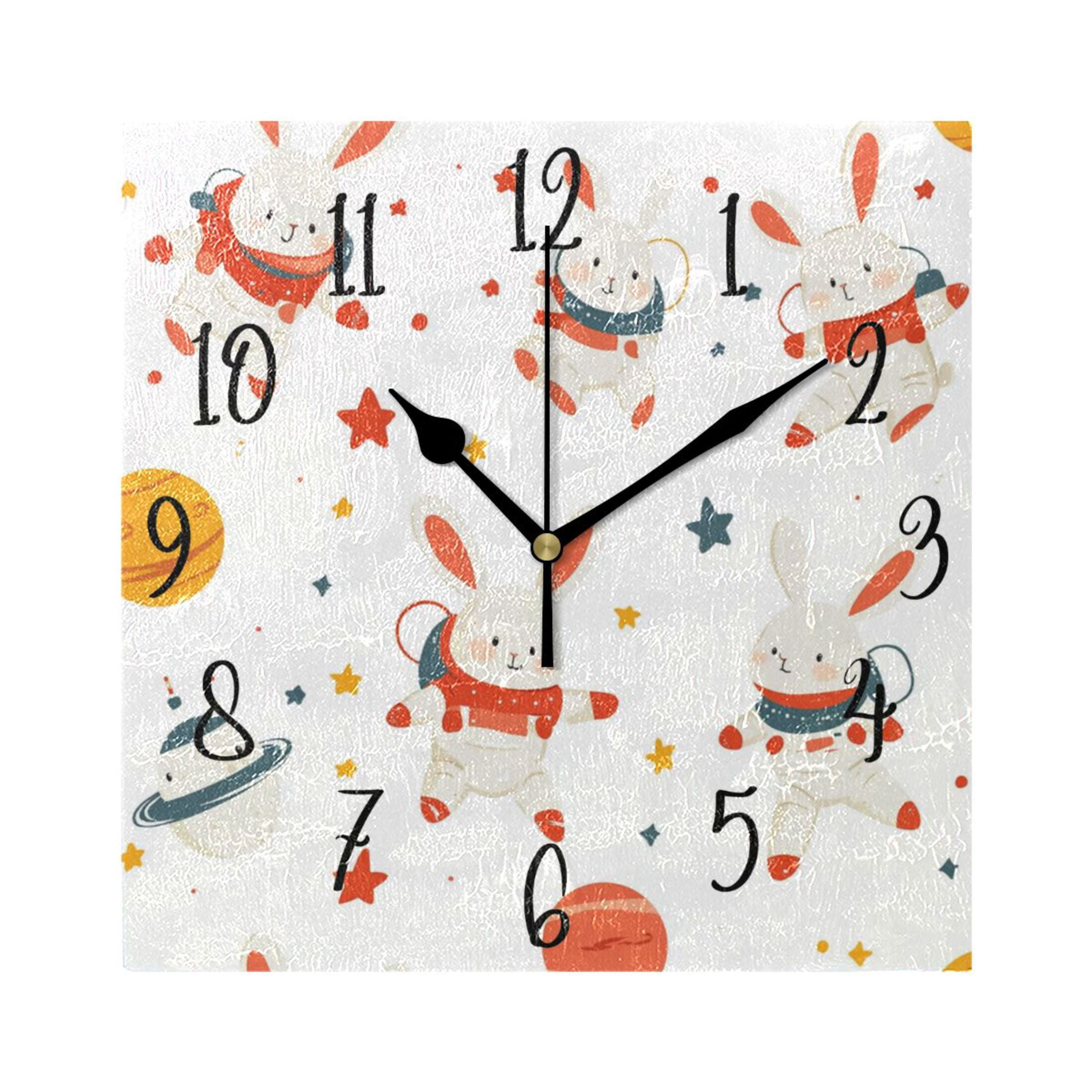 WOBOGO Cute Astronautical Rabbit Pattern Wall Clock 7.78 Inch Battery ...