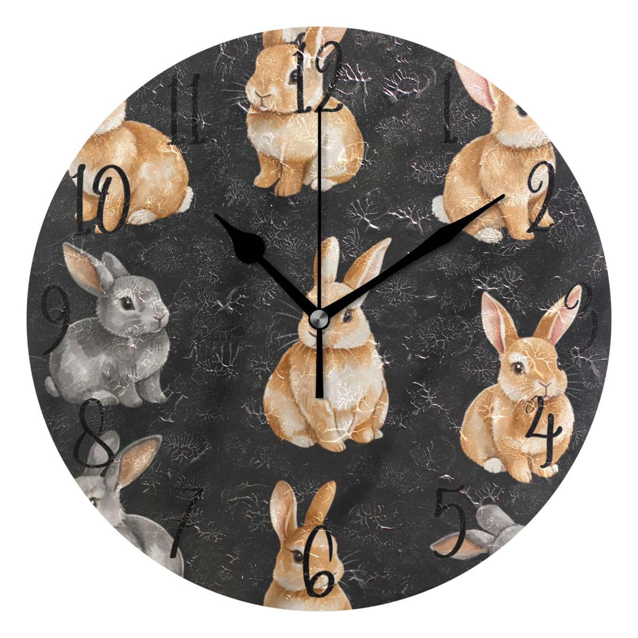 WOBOGO Cute Bunny Pet Rabbit Wall Clock 10in Silent Mechanism Battery ...