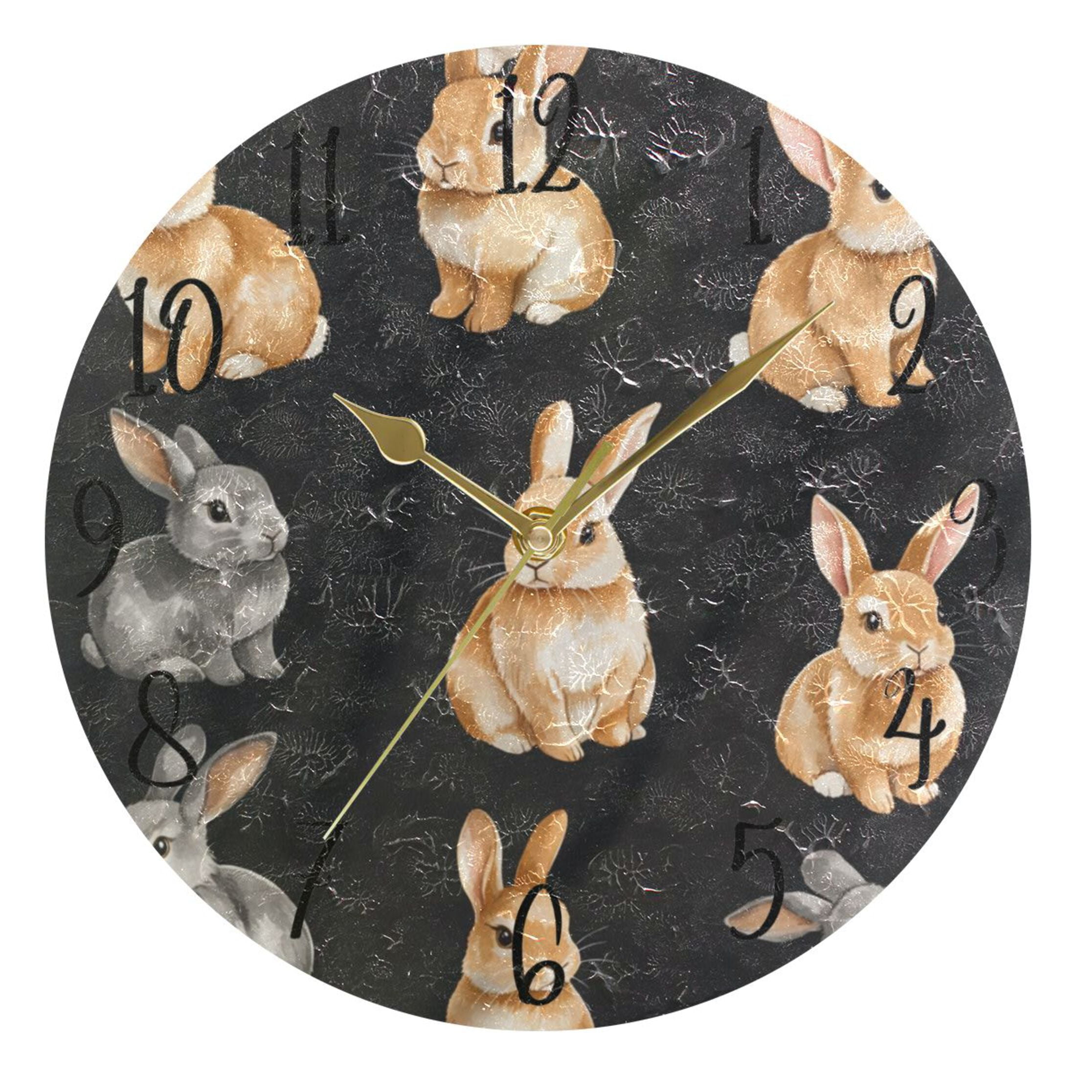 WOBOGO Cute Bunny Pet Rabbit Wall Clock 10in Silent Mechanism Battery ...