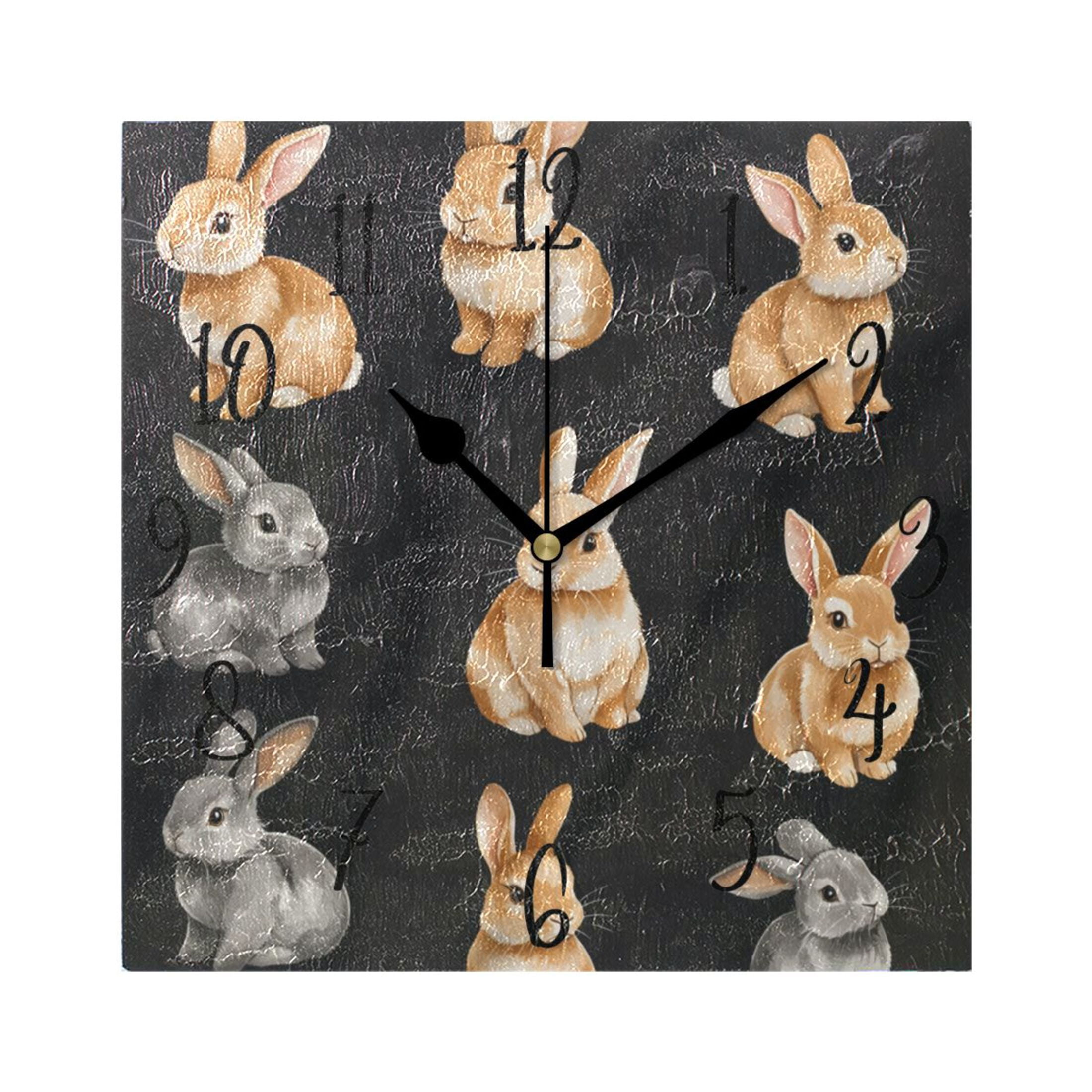 WOBOGO Cute Bunny Pet Rabbit Wall Clock 7.78 Inch Battery Operated ...