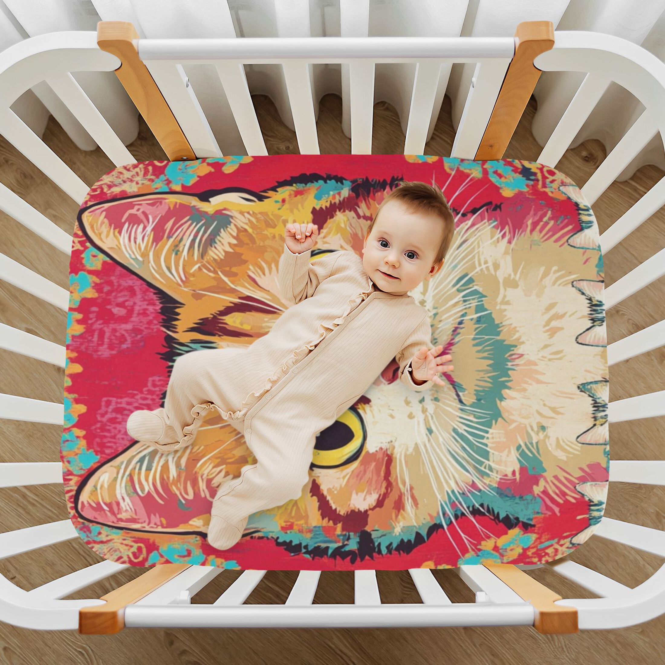WOBOGO Cute Calico Cat Baby Crib Sheets Super Soft Microfiber Playard ...