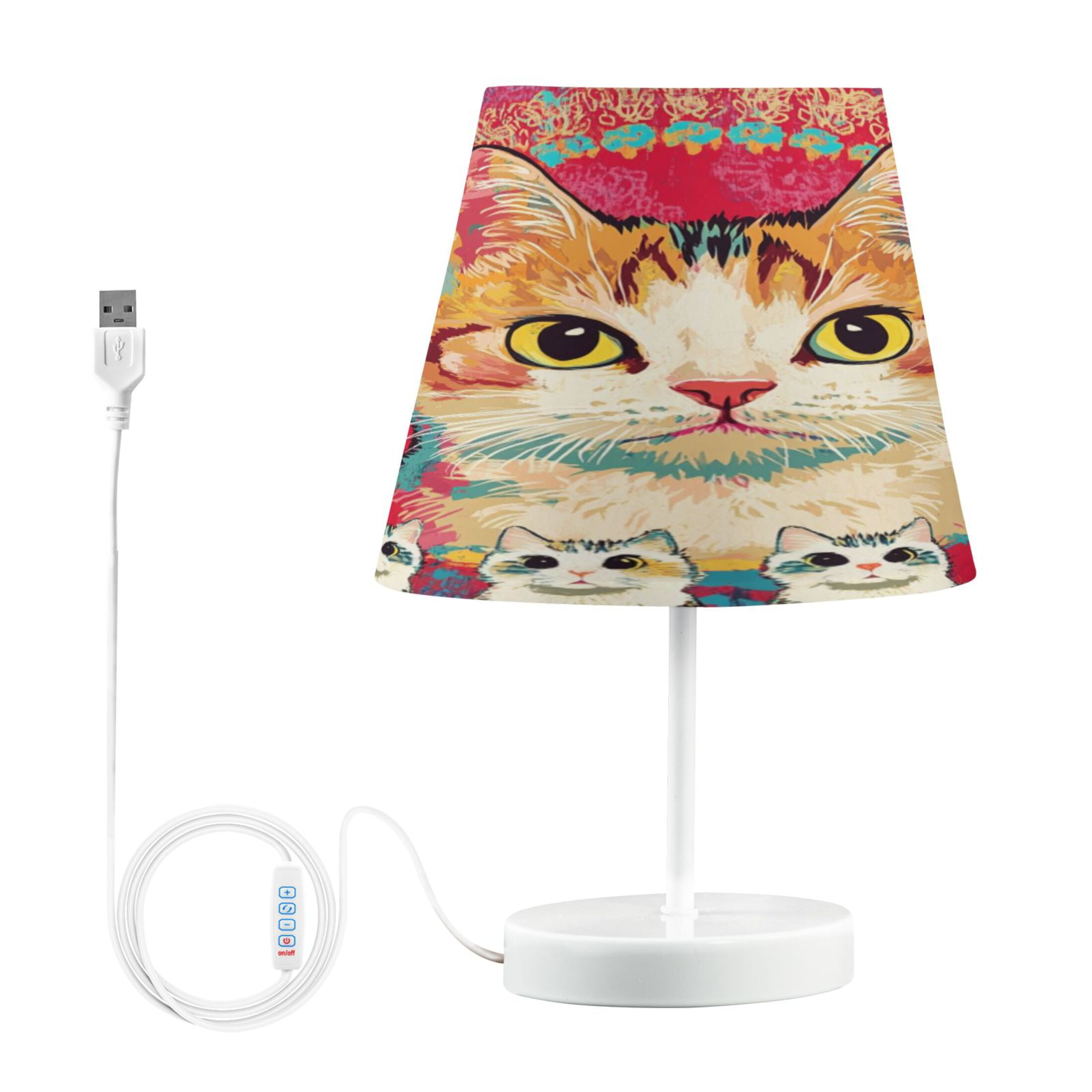 WOBOGO Cute Calico Cat Table Lamps Bedroom 3-Speed Dimmable Farm Style ...