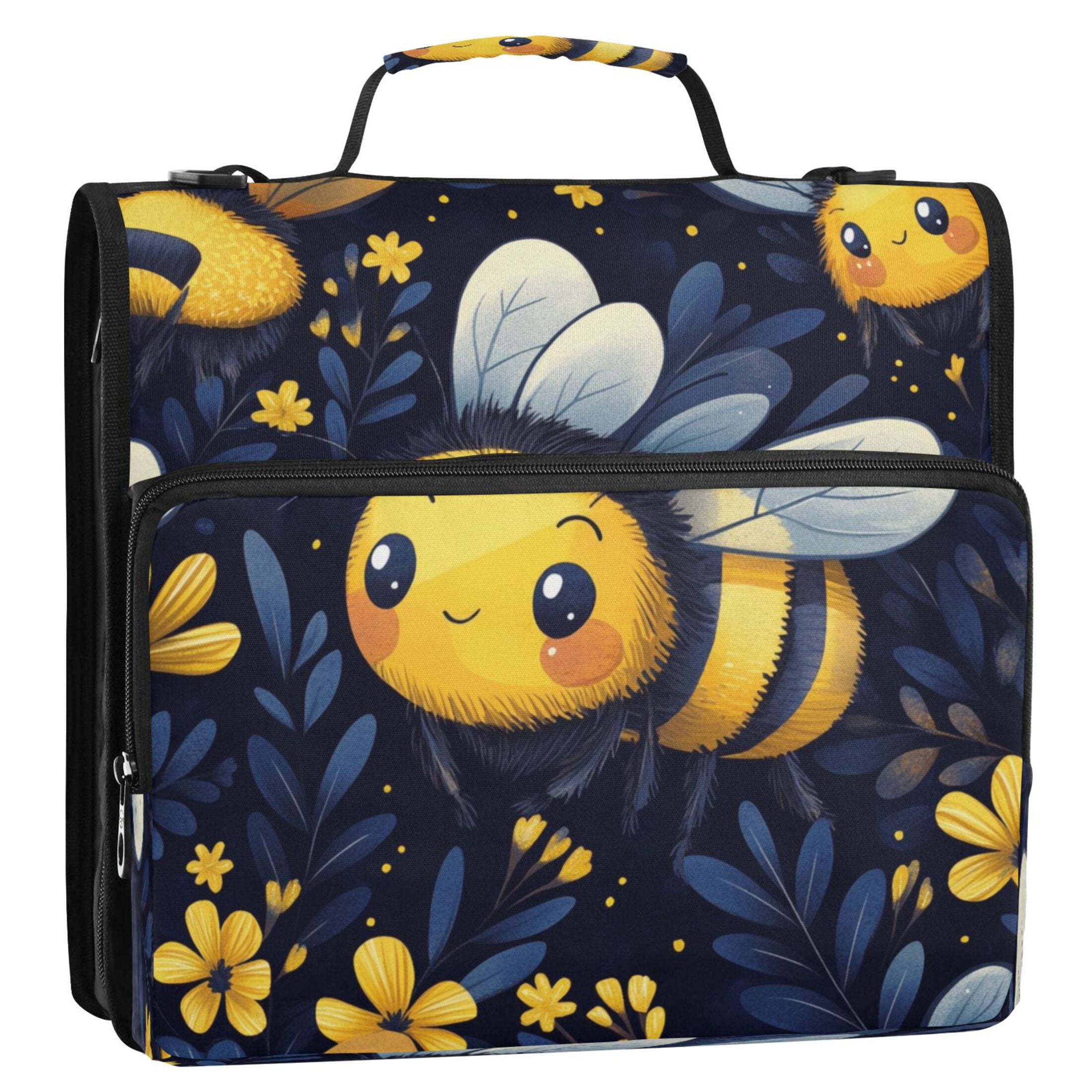 WOBOGO Cute Cartoon Bumble Bee Pattern Ring Binder Bag 1.5in Folder ...